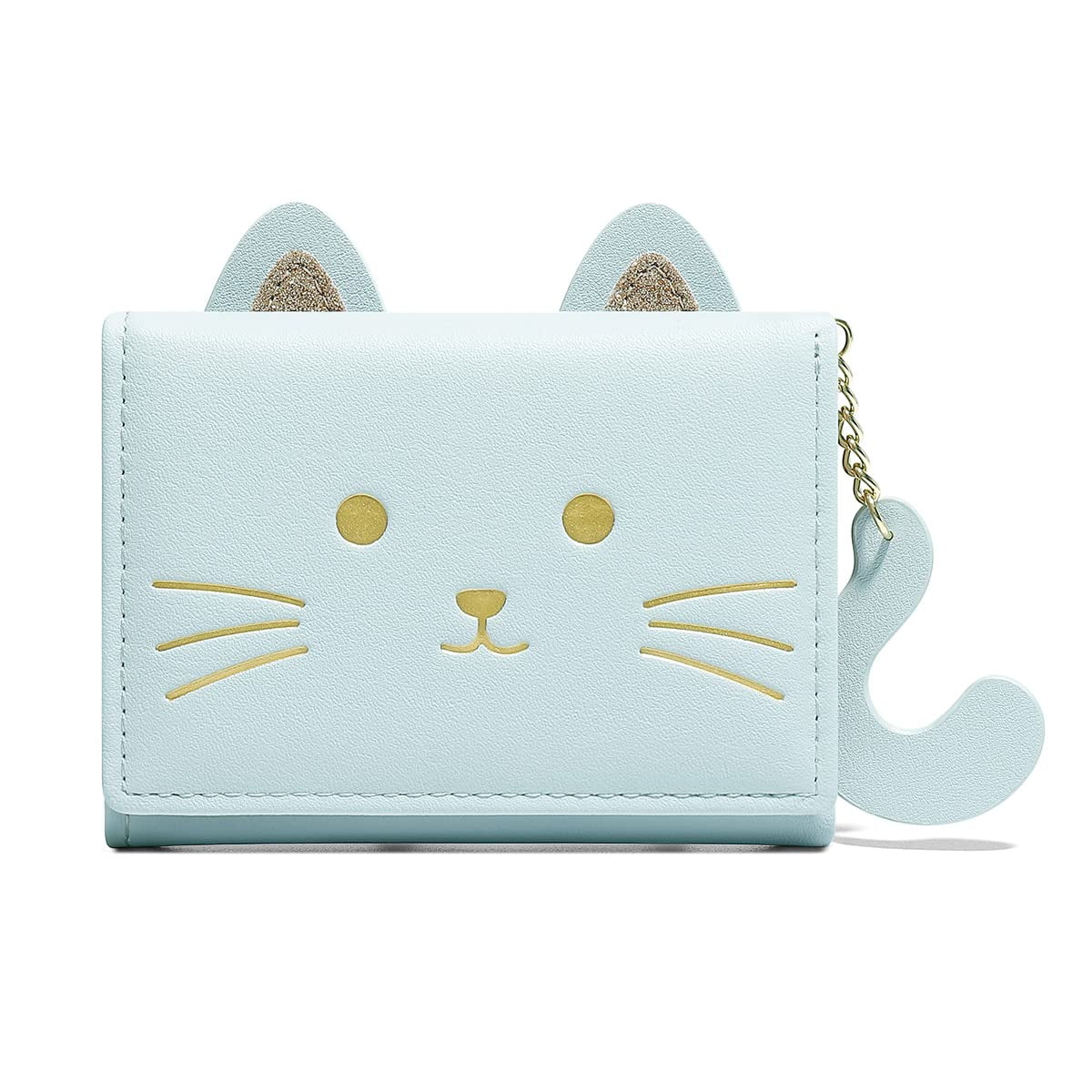 MINKUROW Girls Cute 3D Cat Face Glitter Ears Wallet with Tail Tri ...