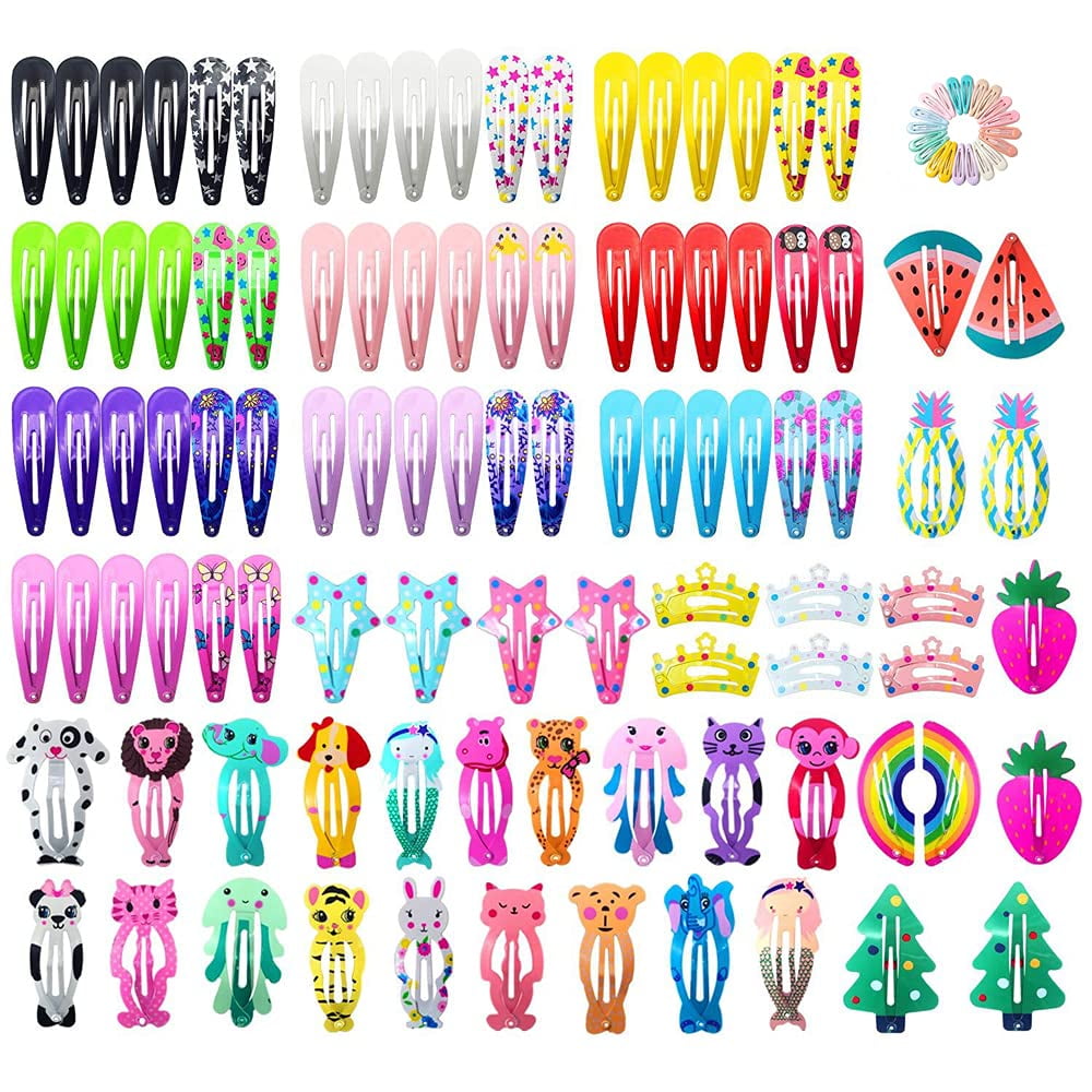 Girls Cute BB Clip,100 pcs/Set Mixed Corwn/Fruit/Animal Pattern, 49 ...