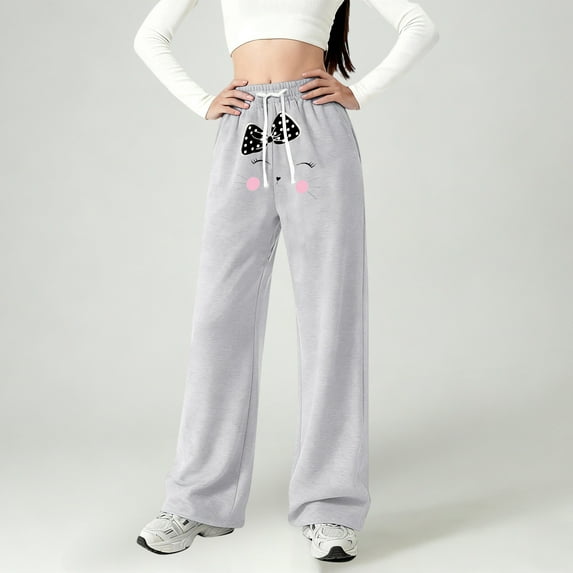Girls’ Cute Bow-Kitty Print Wide-Leg Pants (4-16 Years) – Casual Loose ...