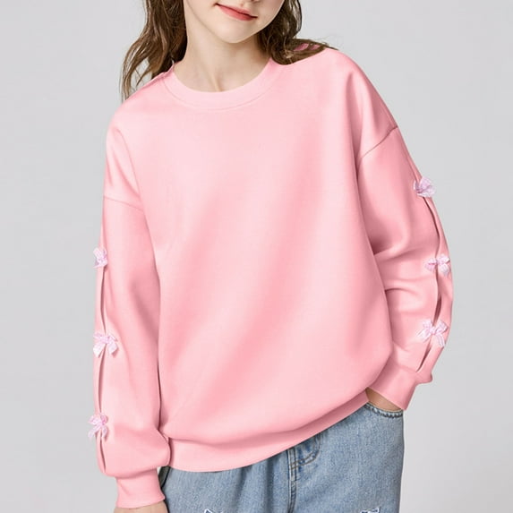 Girls Cute Bowknot Sweatshirt Long Sleeve Crewneck Pullover Top Casual ...