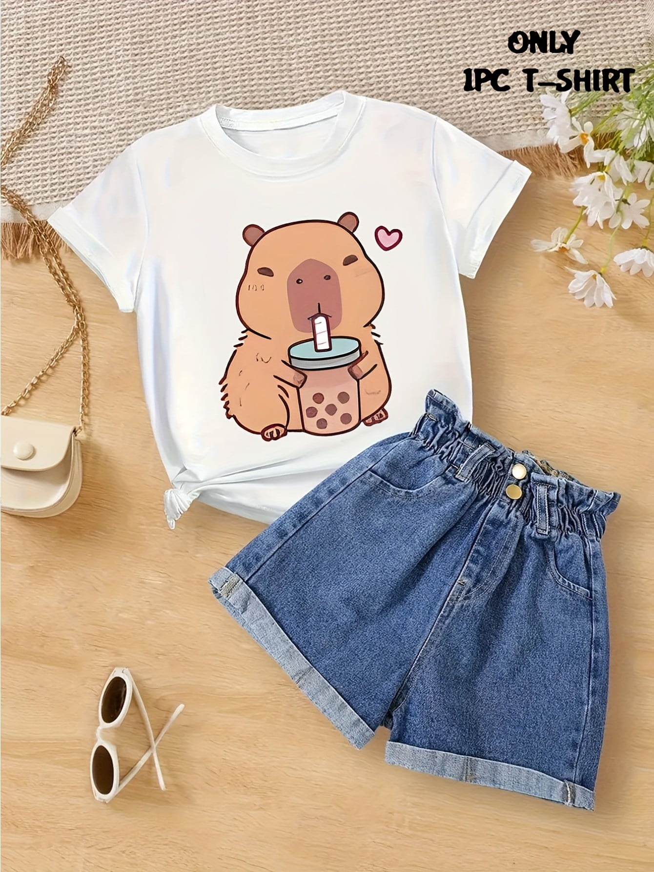 Girls' Cute Capybara Graphic Short Sleeve T-Shirt - Comfortable, Casual ...