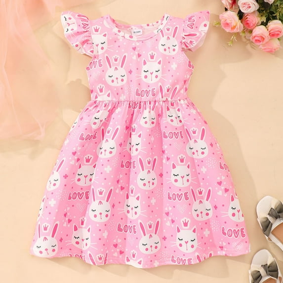 Girls Cute Dress Flutter Sleeve Valentine's Day Prints Dance Party ...