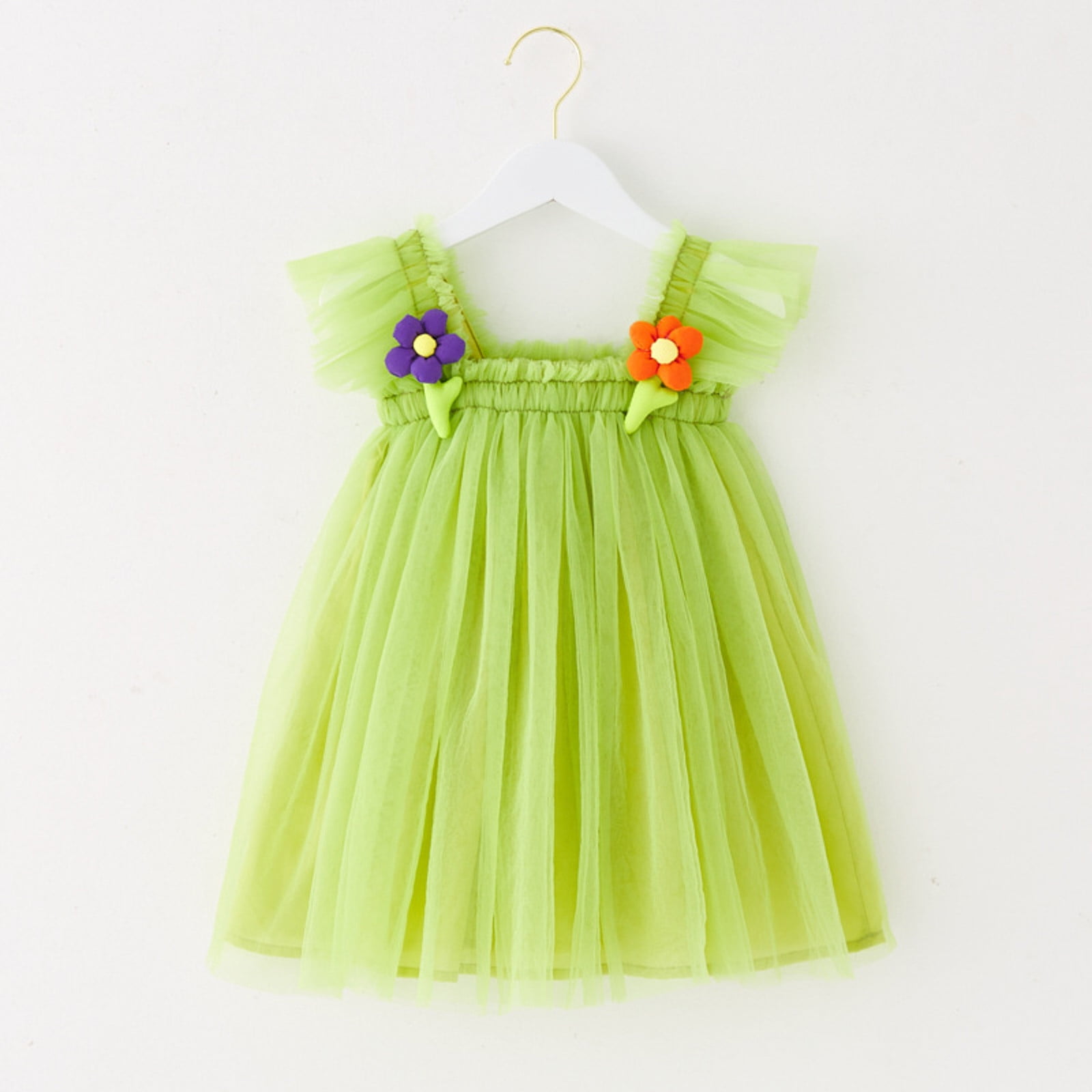 Girls Cute Dress Toddler Flutter Sleeve Floral Holiday Dance Clothes ...