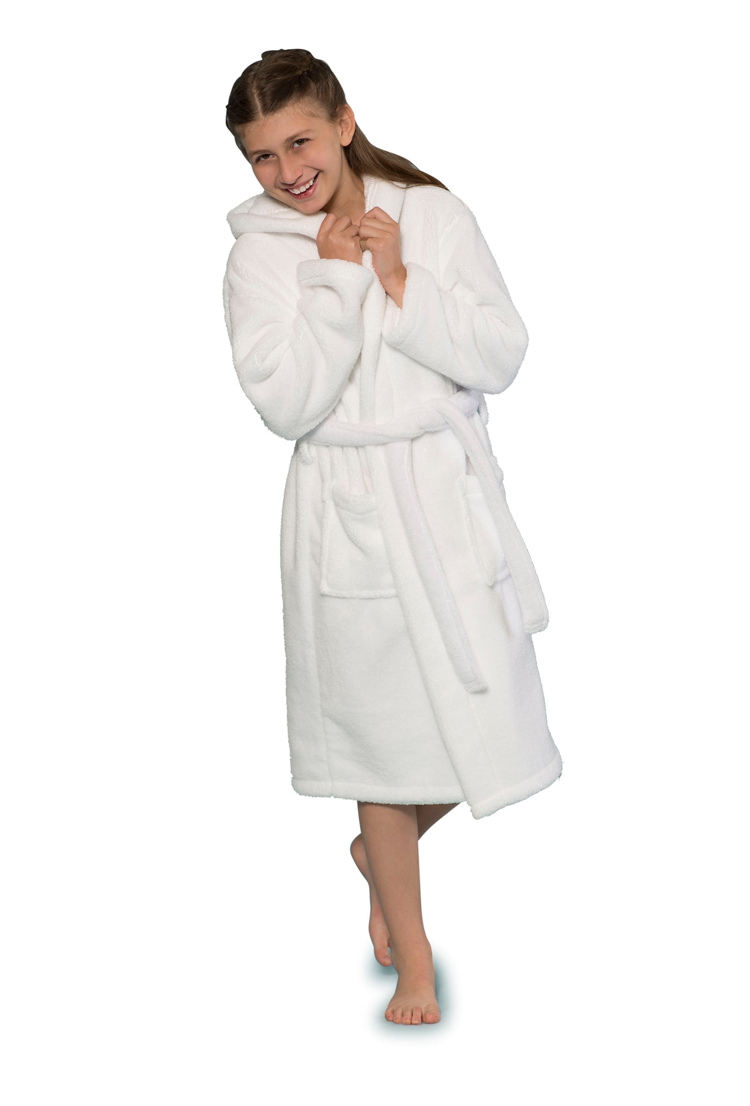 TOWELNROBE - Girls' Plush Microfleece Hooded Robe - Soft, Absorbent ...