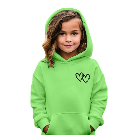 Girls Cute Hooded Sweatshirt with Double Heart Print Front Pocket ...