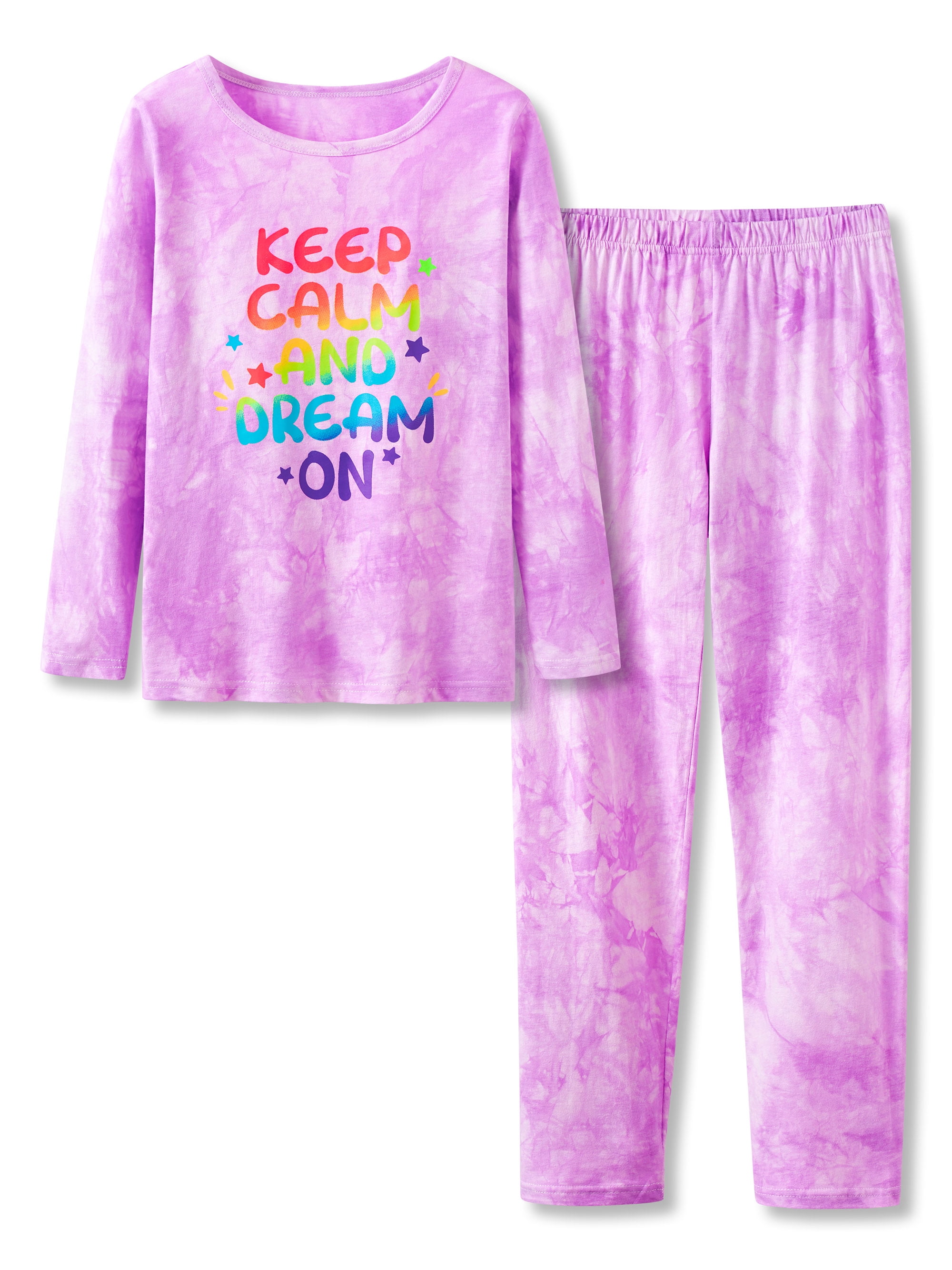 Girls Cute Long Sleeves & Pants PJ Set 2-Piece Pajamas – Violet Tie Dye Outfit Sleepwear Size 5T ...