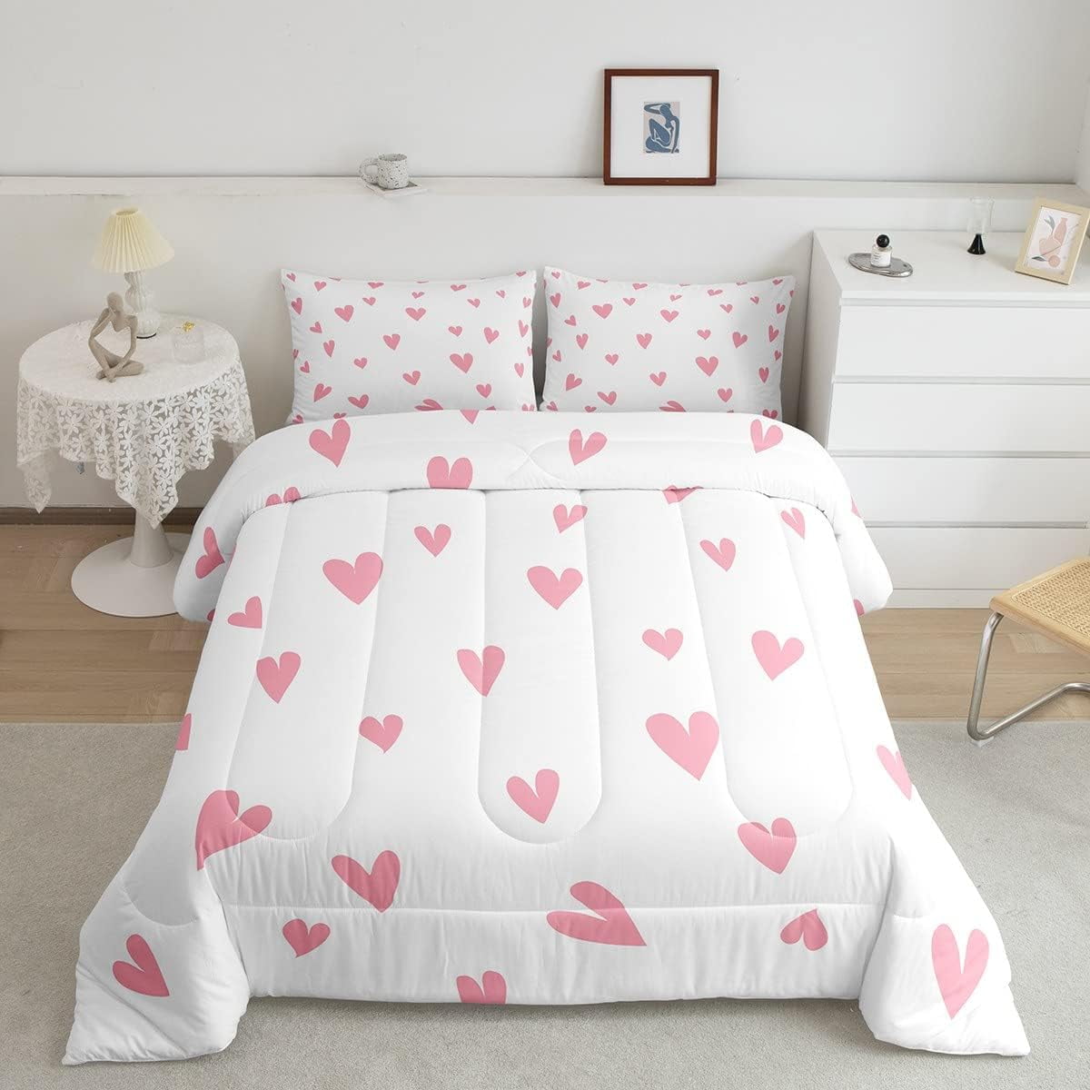 Girls Cute Love Heart Comforter Set Kids Lovely Warm Sweet Comforter ...