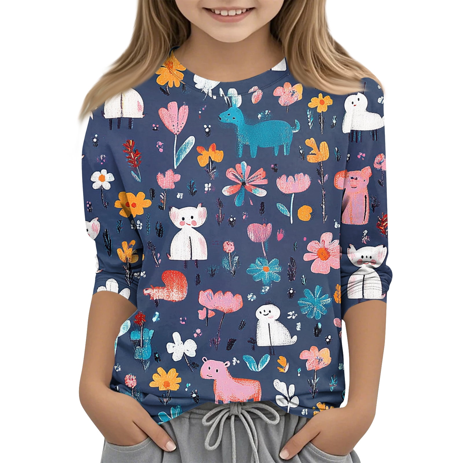 YOUYEDIAN Girls Cute Print 3/4 Sleeve Shirts Toddler Spring Fall Casual ...