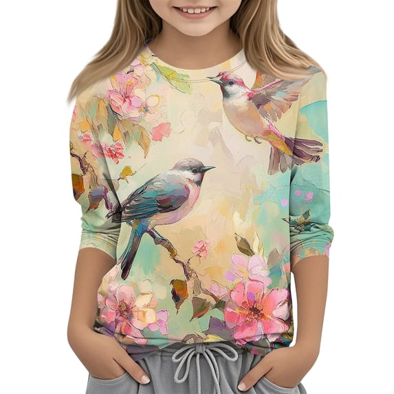 YOUYEDIAN Girls Cute Print 3/4 Sleeve Shirts Toddler Spring Fall Casual ...