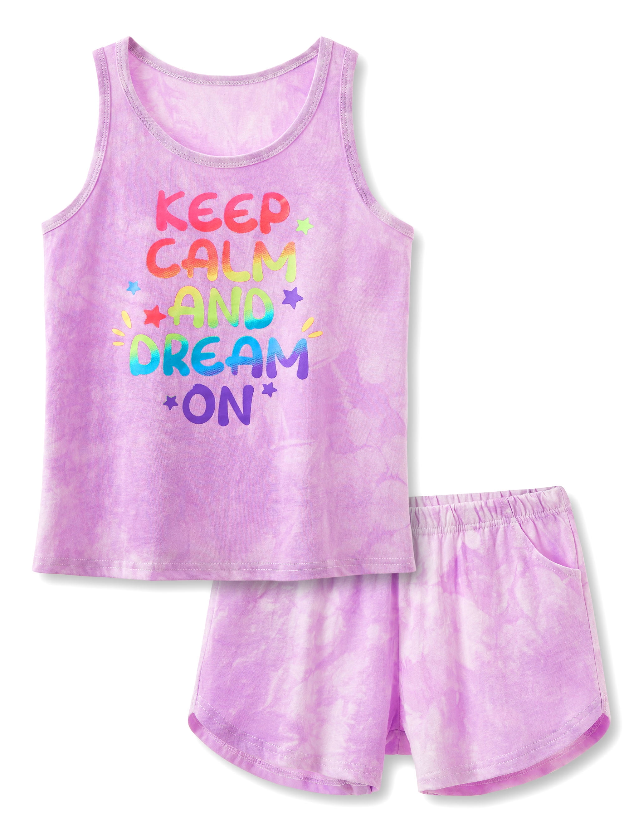 Girls Cute Summer Tank Top & Shorts 2-Piece Pajamas – Violet Tie Dye ...