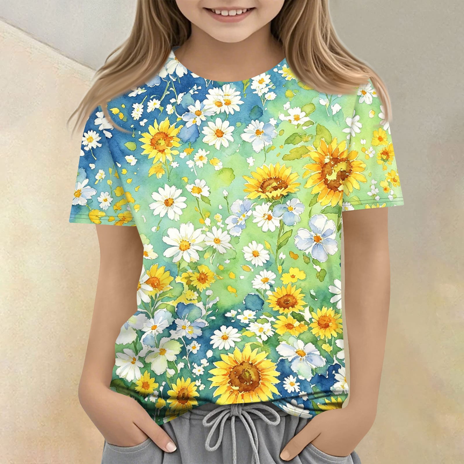 Girls Cute Summer Tops Size 7 Casual Short Sleeve Crew Neck Girls ...