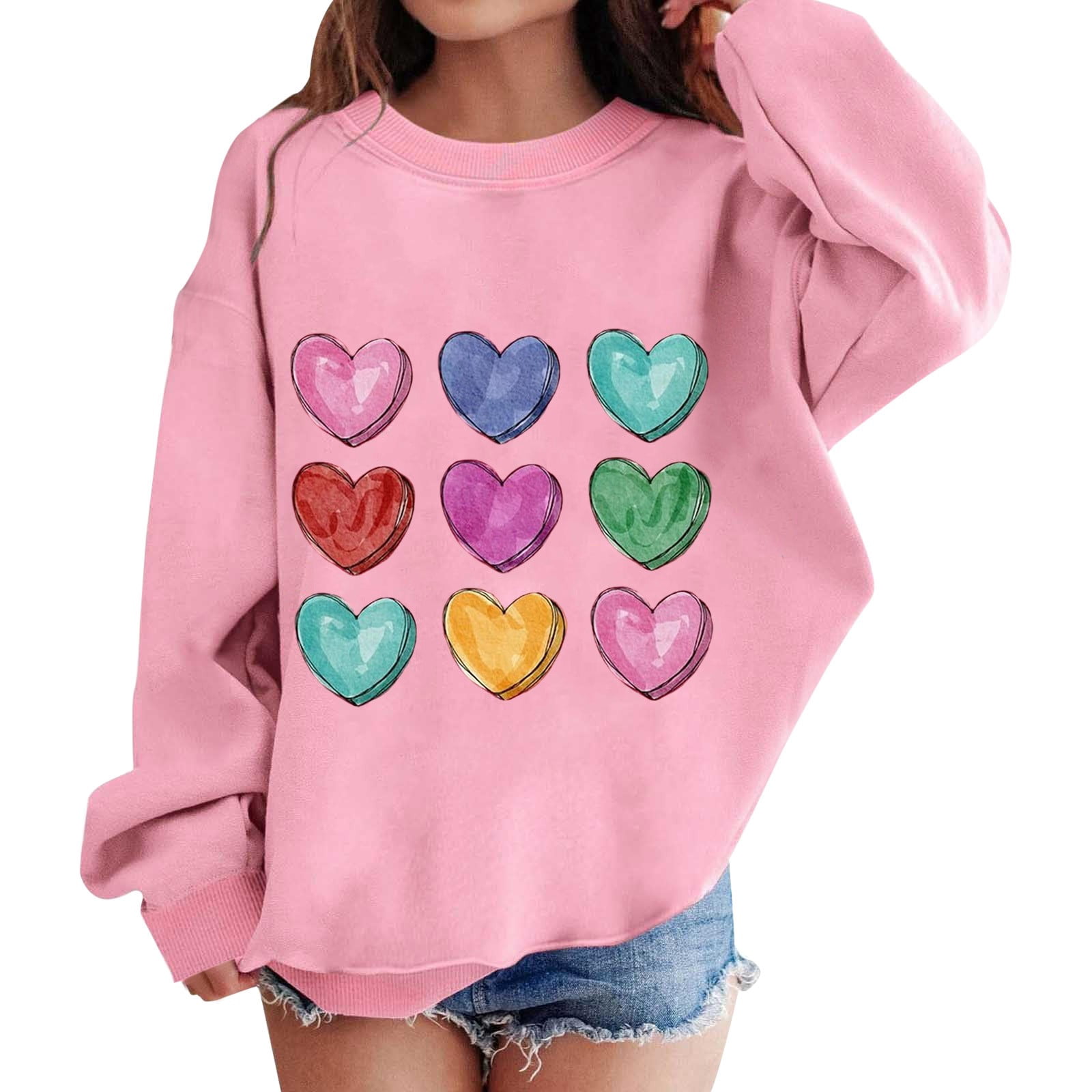 Girls Cute Sweatshirts Heart Print Oversized Swea𝘁 Shirts Tween 𝗣reppy ...