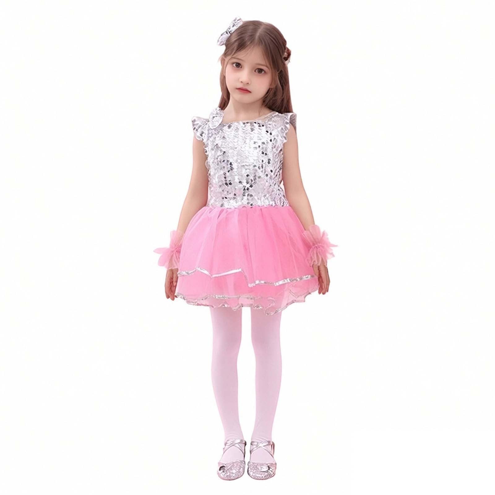 Girls Dance Sequin Dance Puff Sleeve Tutu Dress Outfit Set Hop Dance ...