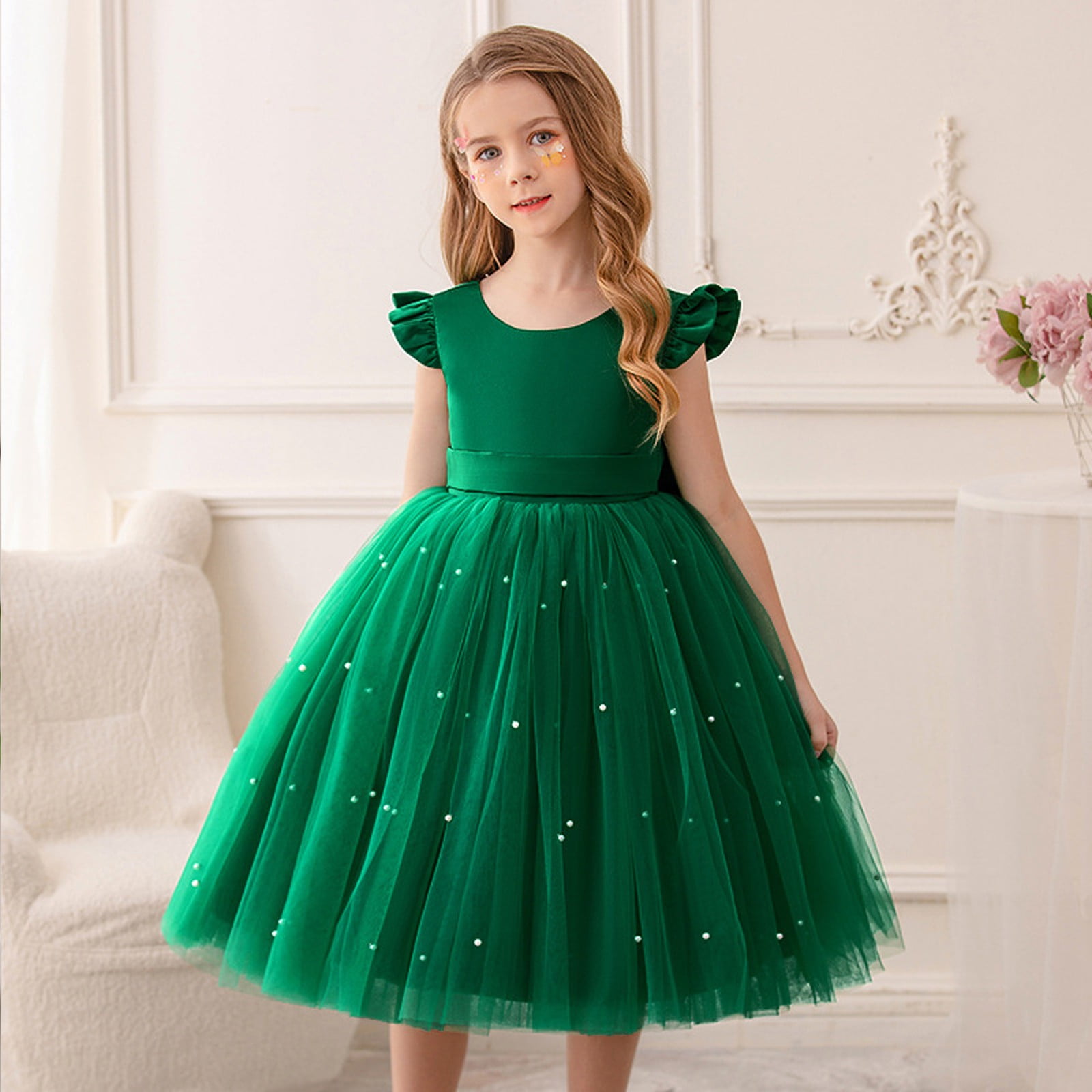 Girls Dance Dress，Girl Dress Party Gown Tulle Satin Pageant Birthday ...
