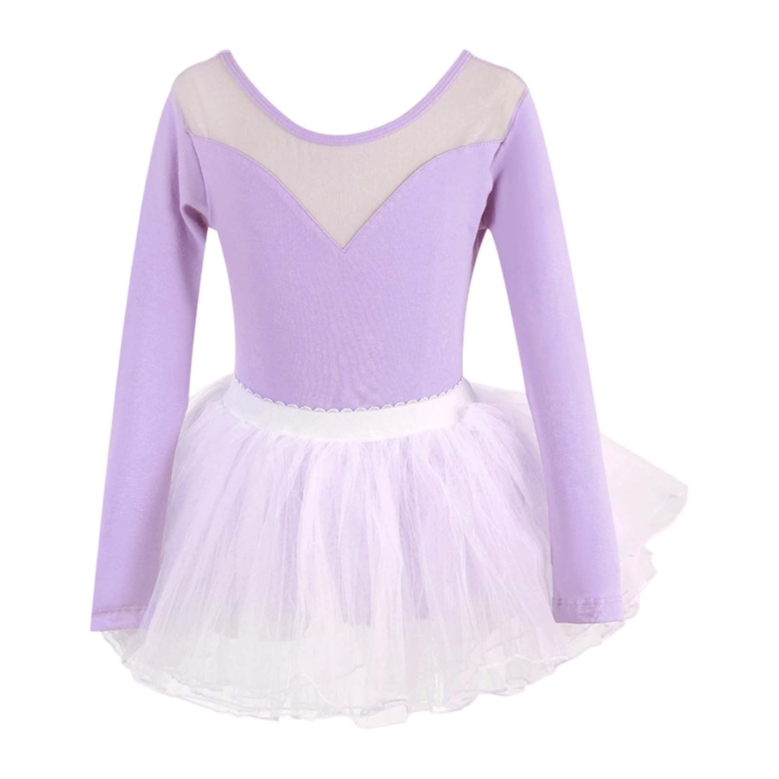 Girls Dance Dress Set, Short Sleeve Leotard with Mesh Patchwork Layered ...