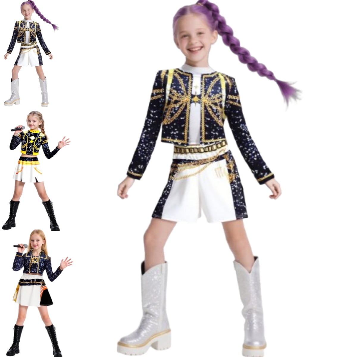 Girls Pop Singer Rumi Long Sleeve Jackets Crop Top Skirt Outfit Set ...