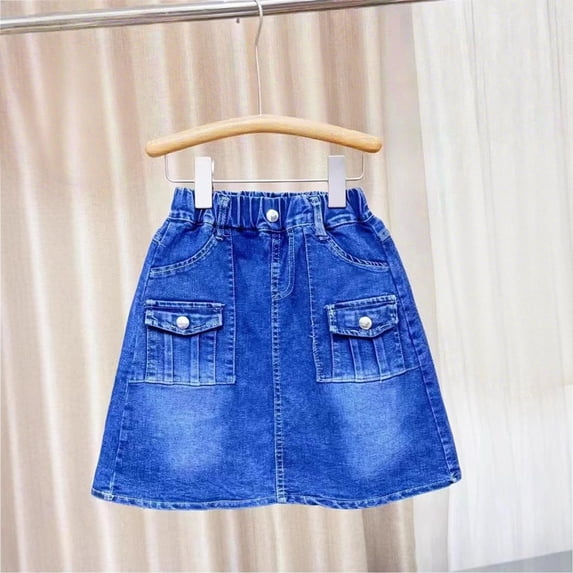 Girls Denim Cargo Skirt with Pockets, Elastic Waist A-Line Kids Kids ...