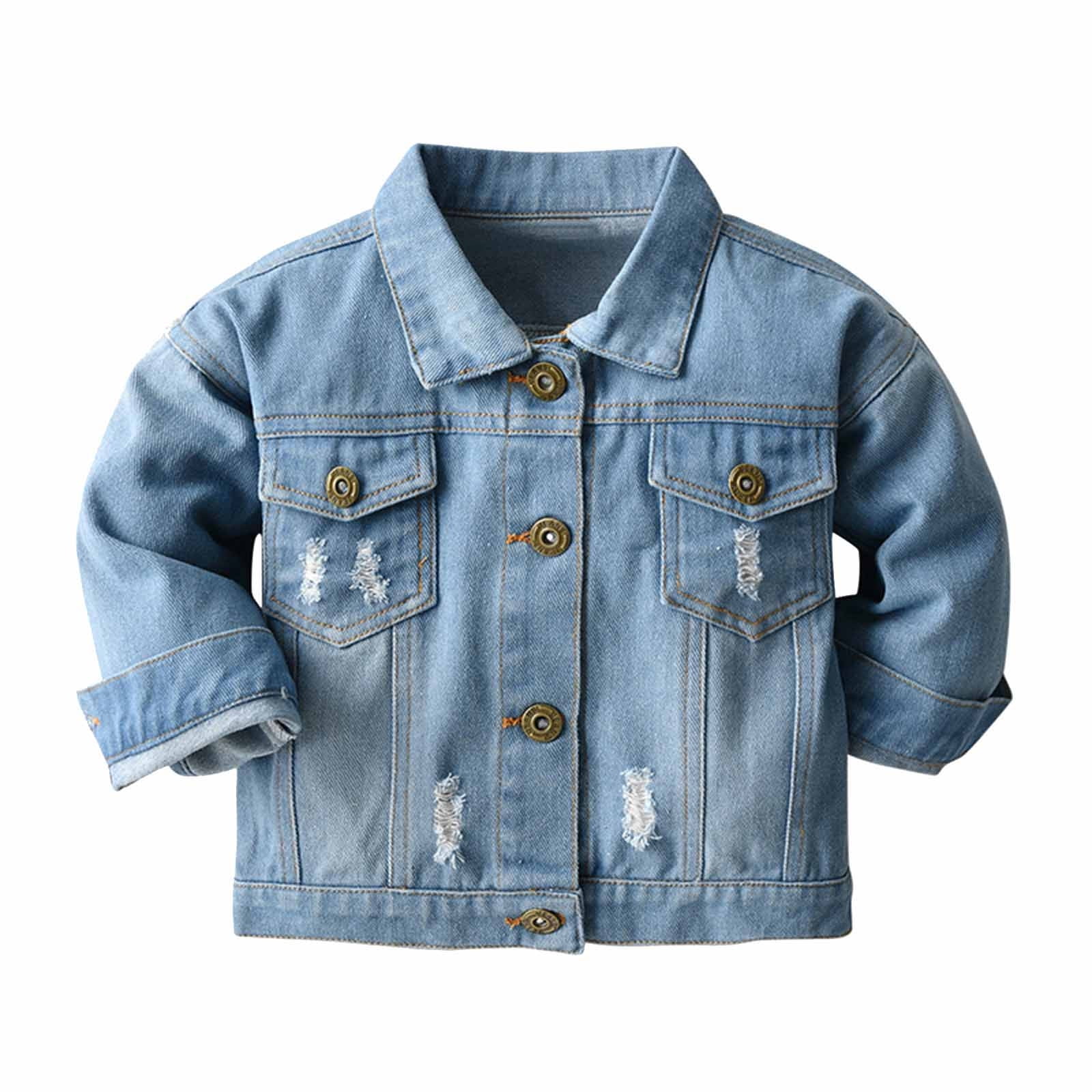 Customer reviews for Girls Denim Jacket Ripped Flap Pocket Button Front ...