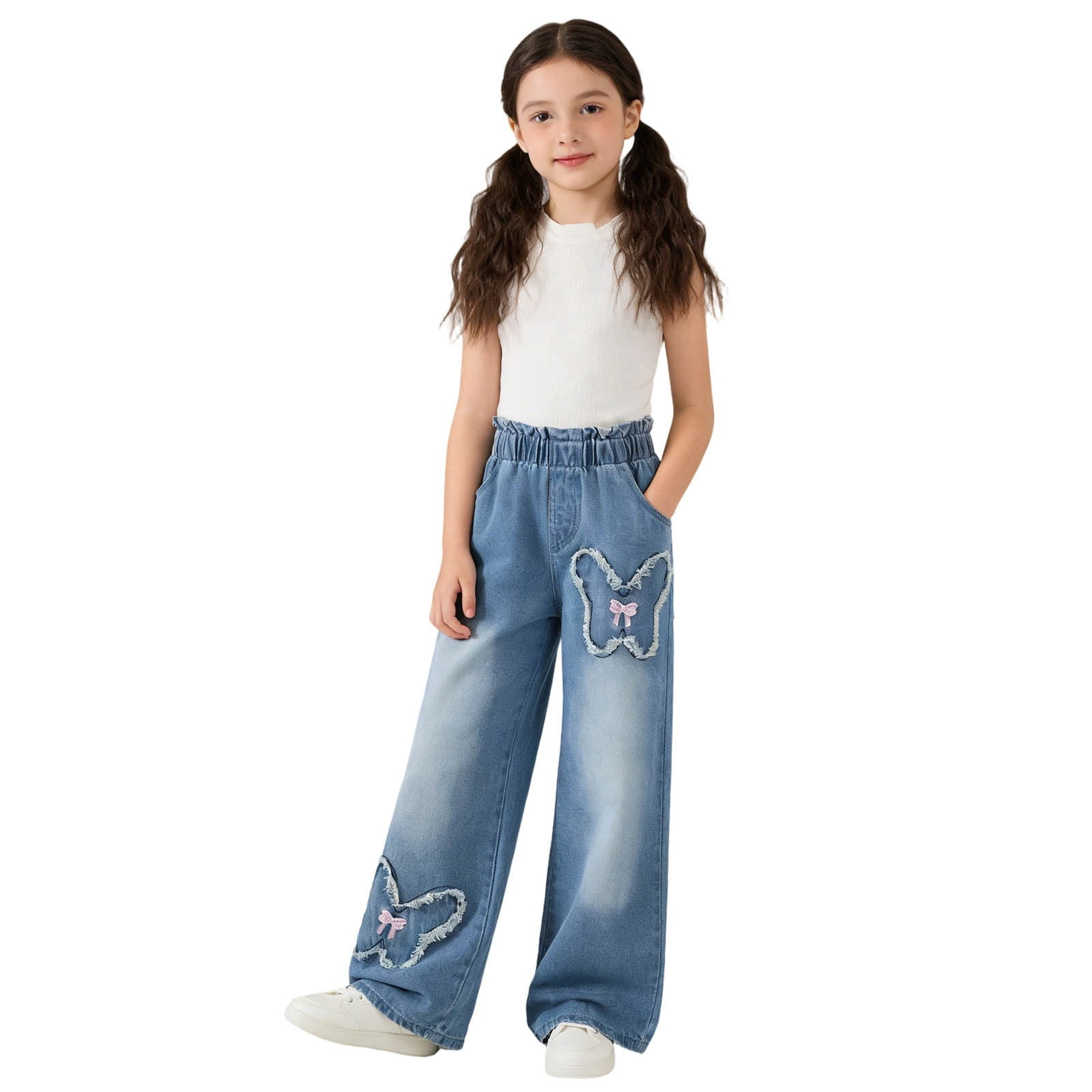 Girls' Denim Pants Little Girls Cute Embroidery Straight Leg Jeans With ...