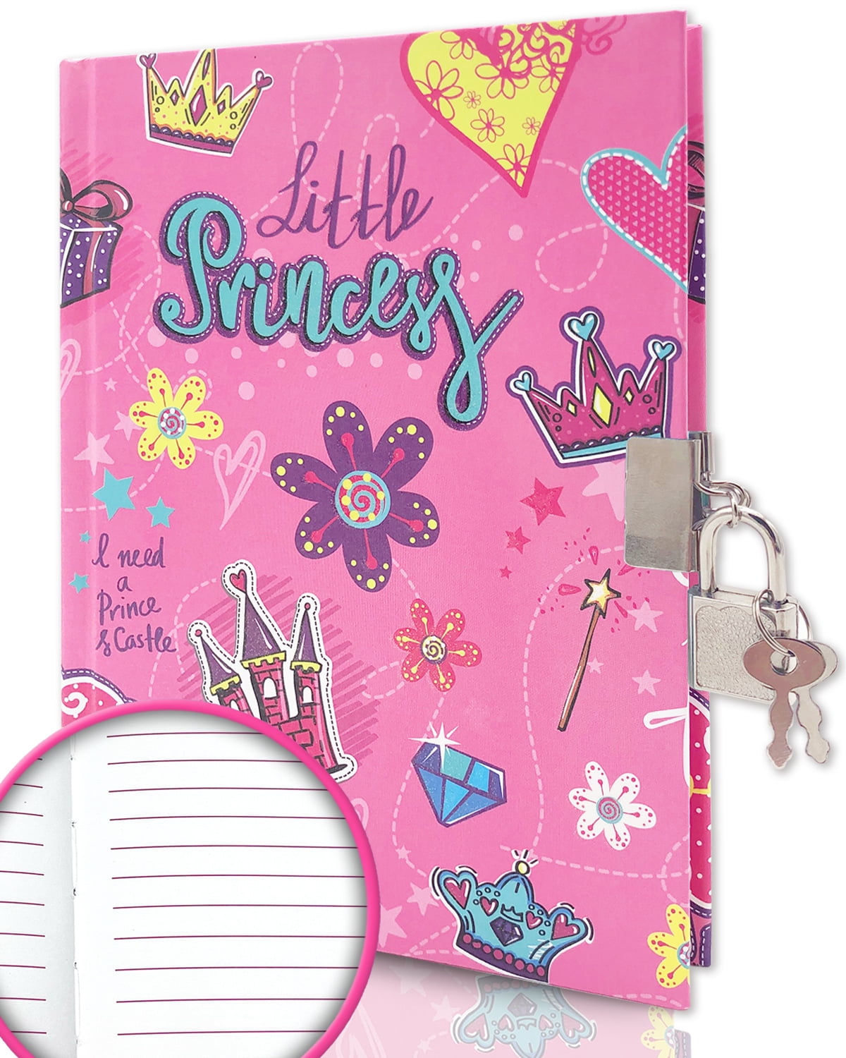 Girls Diary with Lock for Kids, 7x5.3 Inches 160 Lined Pages Princess ...