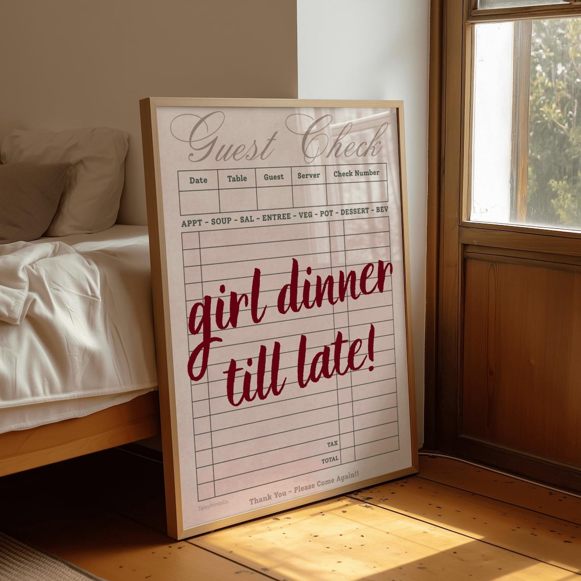 Girls Dinner Till Late Poster Guest Check Coquette Kitchen Wall Art ...