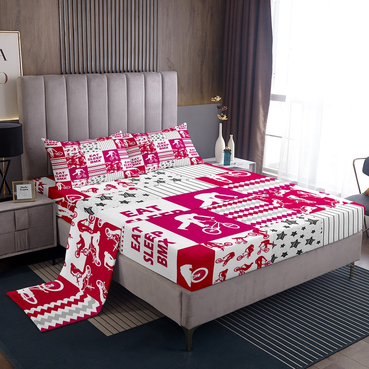 Girls Dirt Bike Sheets Extreme Speed Sports Theme Bed Sheets Set, Bmx Sports Game Sheet Set ...