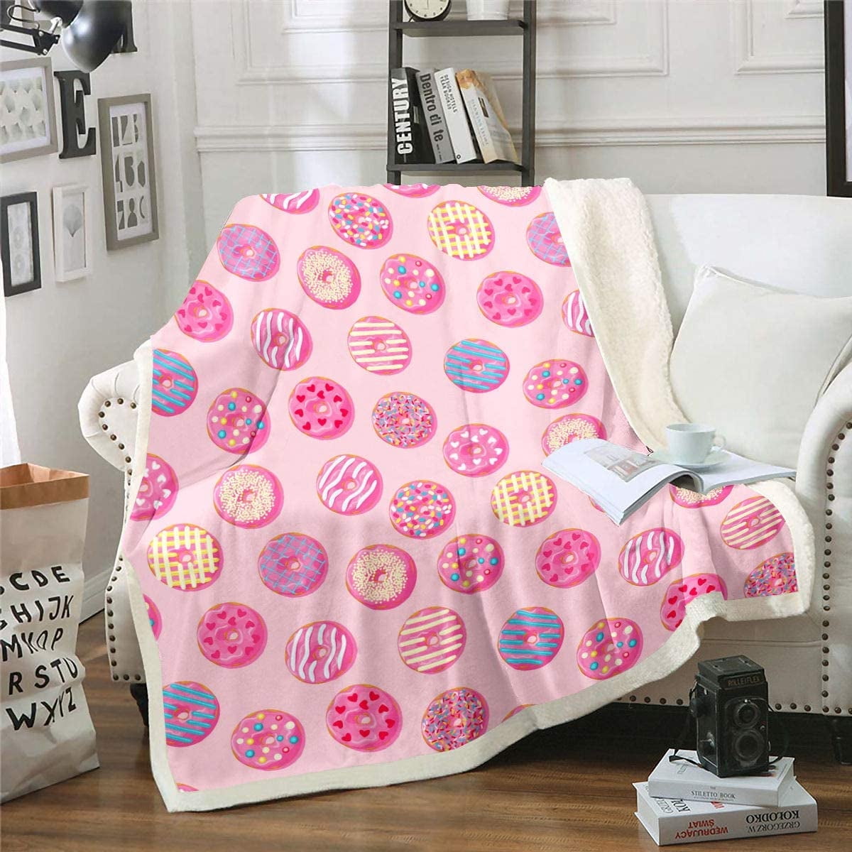Girls Donuts Blanket Pink Chocolate Doughnut Throw Blanket Whimsical ...