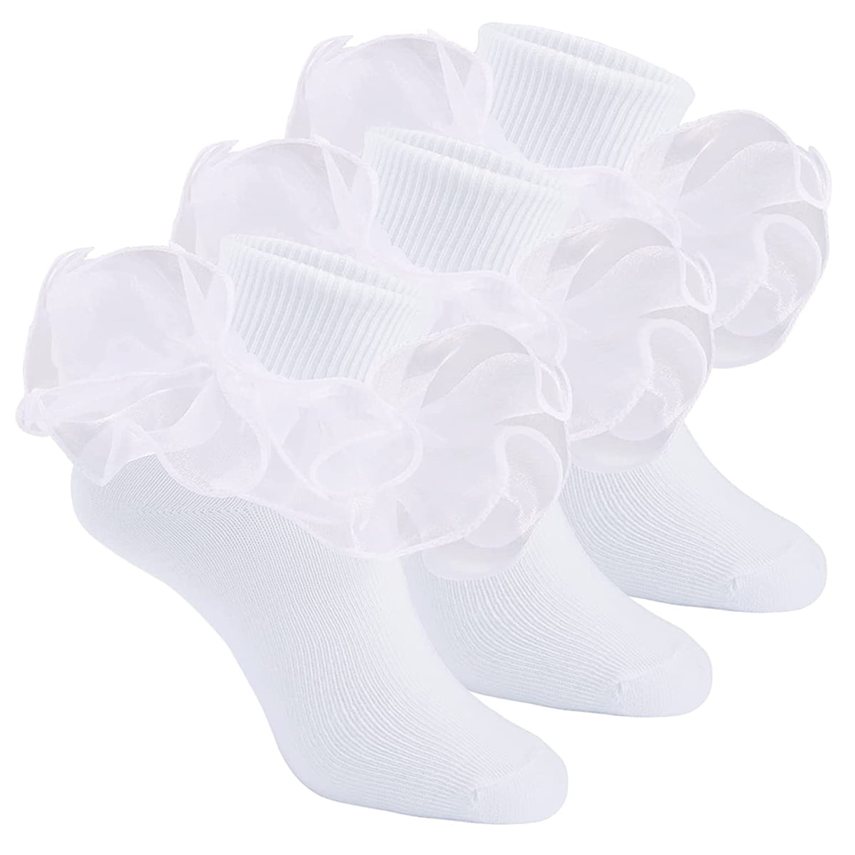 Girls Double Lace Ruffle Socks Toddler Girls Ruffled Dress Socks 3 Pack ...