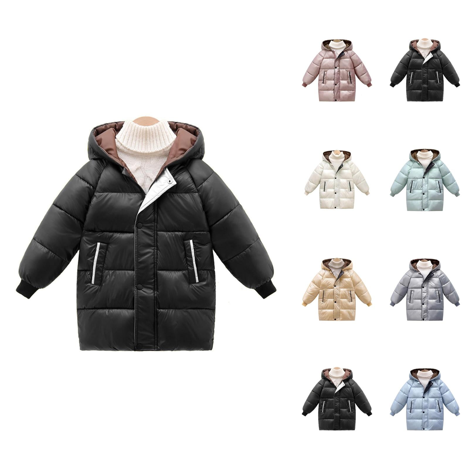 Girls Down Jacket Kids Hooded Medium Long Puffer Coat Warm Quilted ...