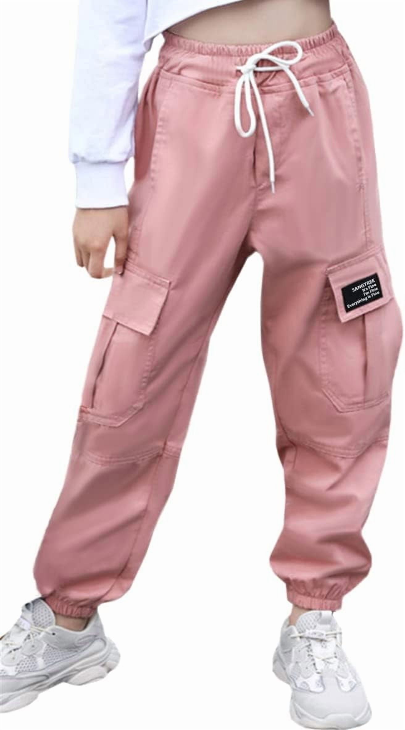 Girls' Drawstring Cargo Jogger Pants Multiple Pockets Elastic Cuff ...