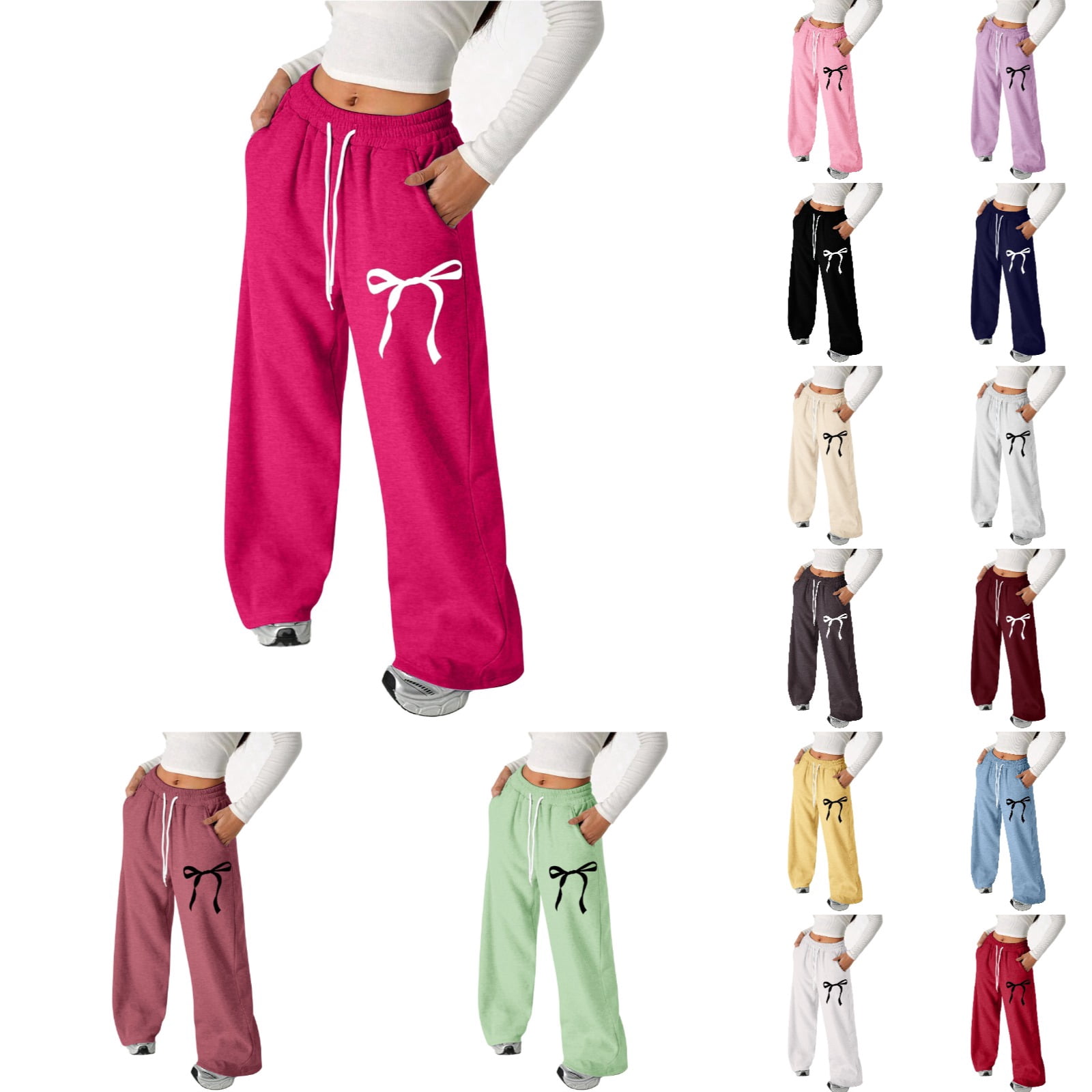 Girls Drawstring Sweatpants Loose Fit Bow Print High Waisted Sweatpants ...
