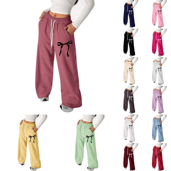 Girls Drawstring Sweatpants Loose Fit Bow Print High Waisted Sweatpants ...