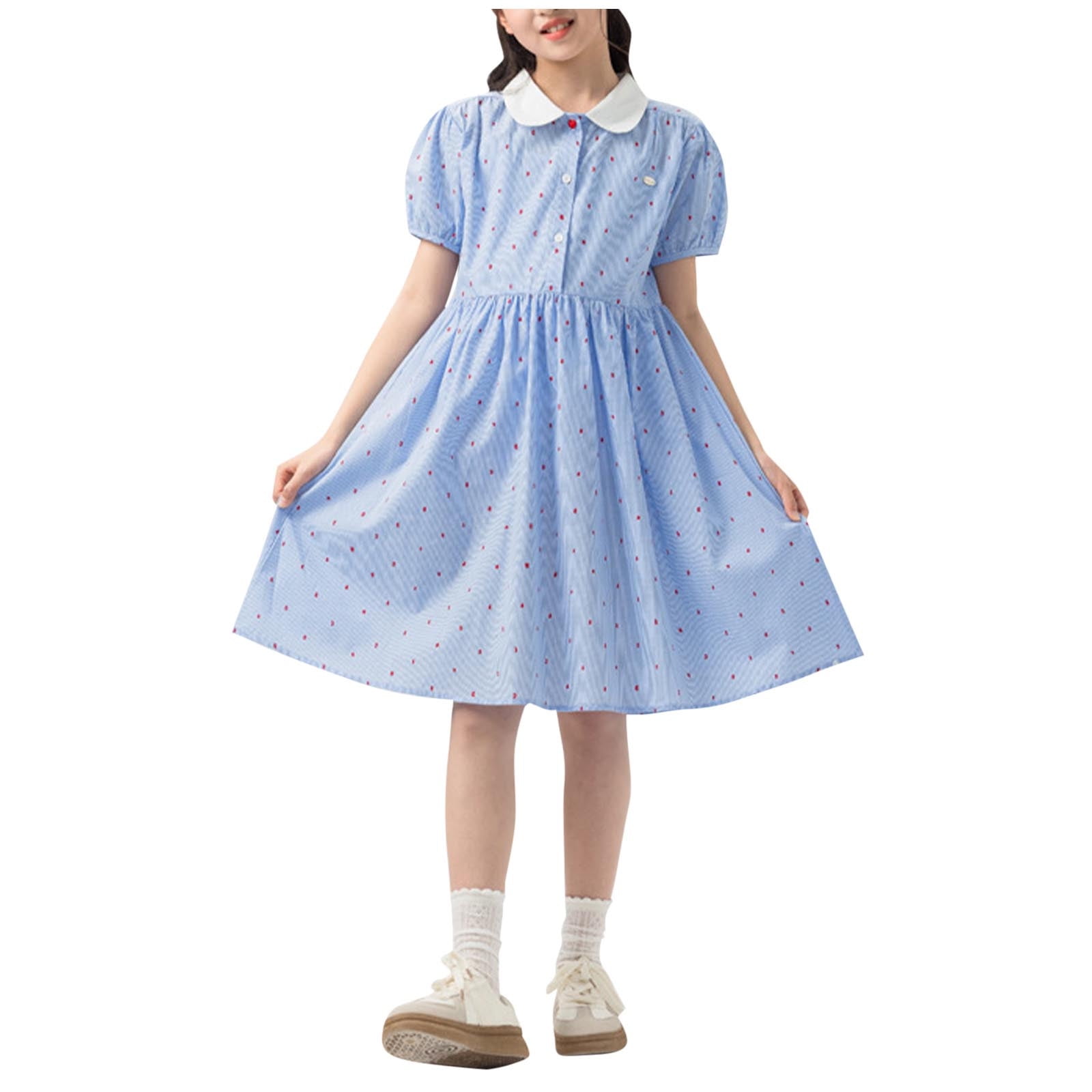 Girls' Dress 100% Cotton Shirt Dress with Peter Pan Collar & Puff ...