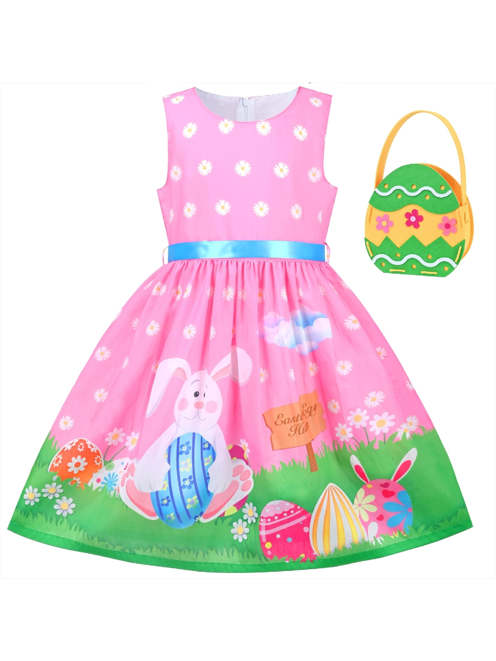 Girls Dress 2 Piece Bag Easter Bunny Egg Hunting Pink Holiday 11-12 ...