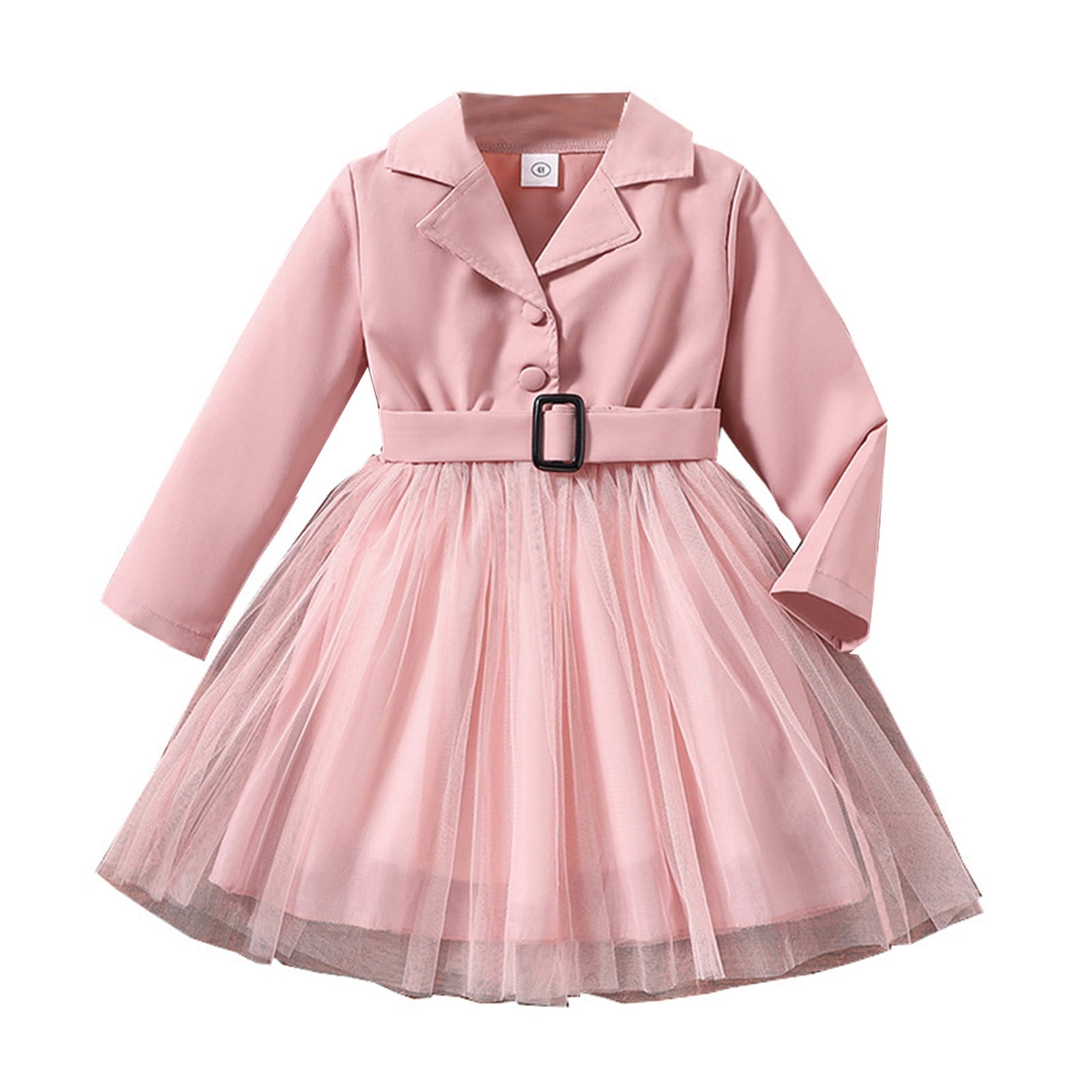 Girls Dress Autumn Long Sleeve Solid Mesh Patchwork Dresses With Belt ...