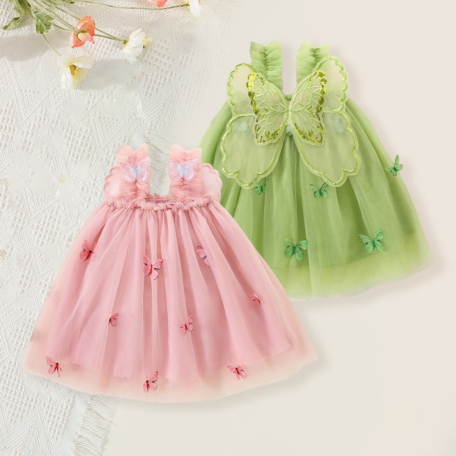 Girls Dress Baby Sleeveless Lace Ruffles Butterfly Wing Tutu Princess ...