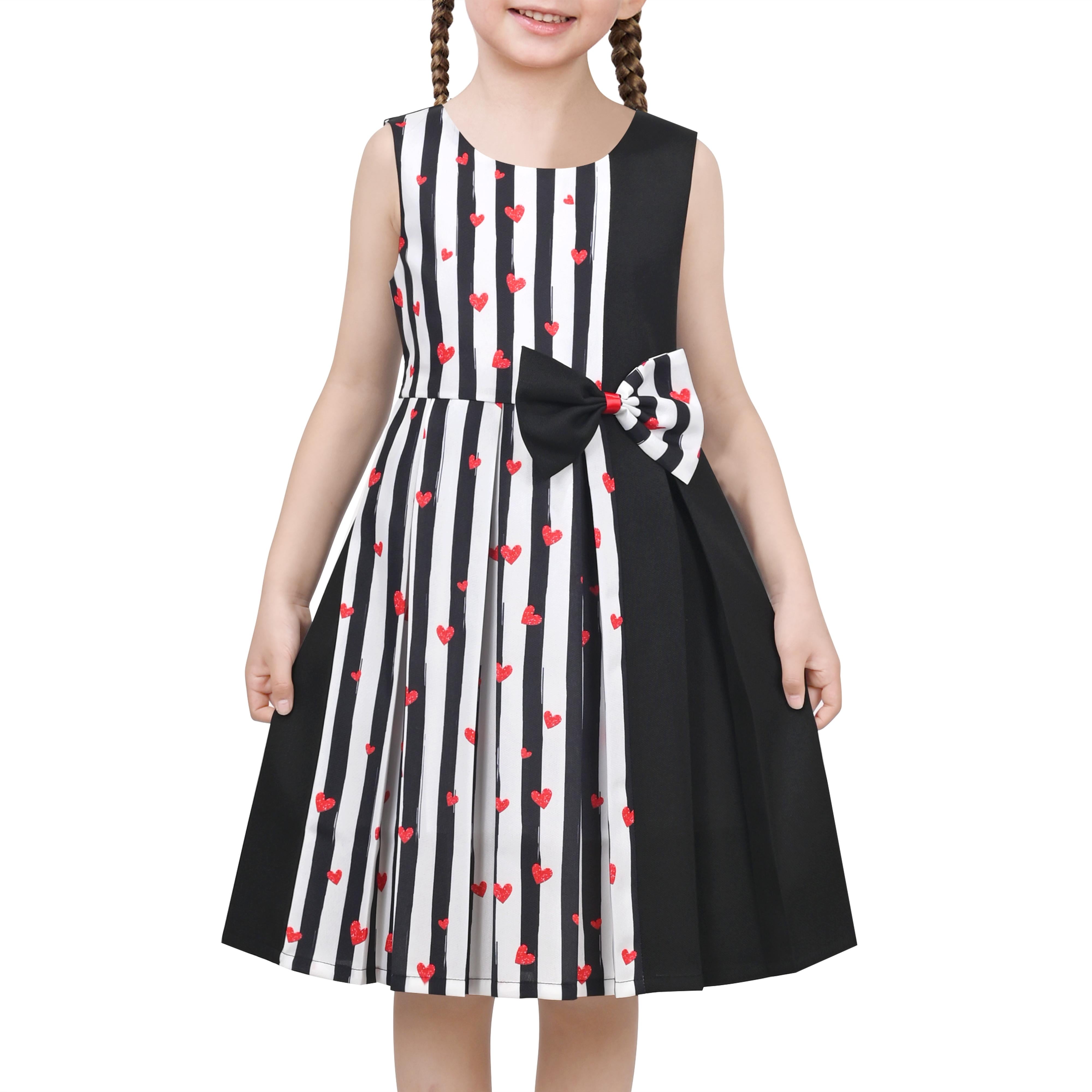 Girls Dress Black Heart Love Color Contrast Zebra Stripe School Casual ...