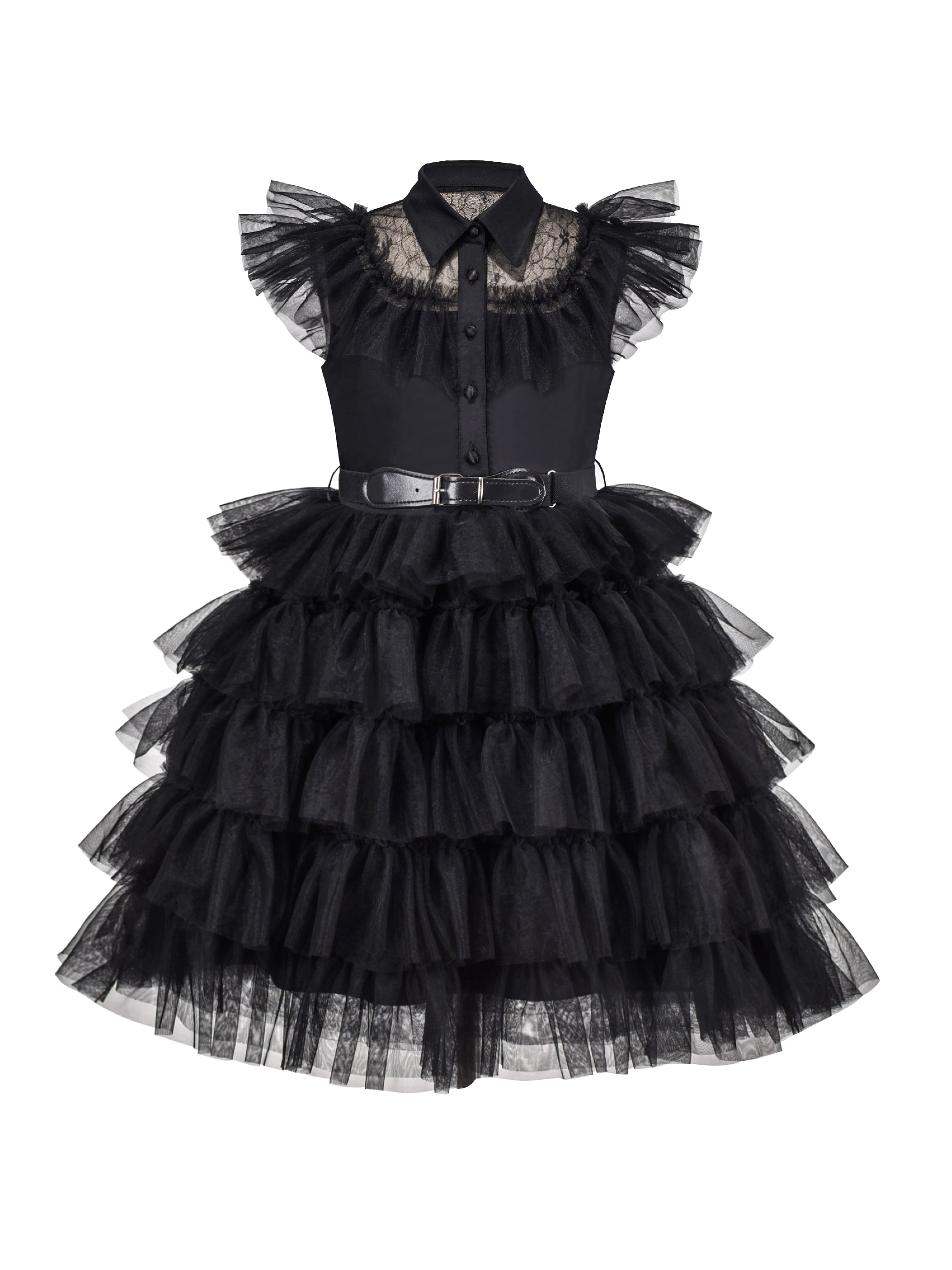 Girls Dress Black Lace Cake Multilayered Leather Belt Tutu Tulle 14 ...