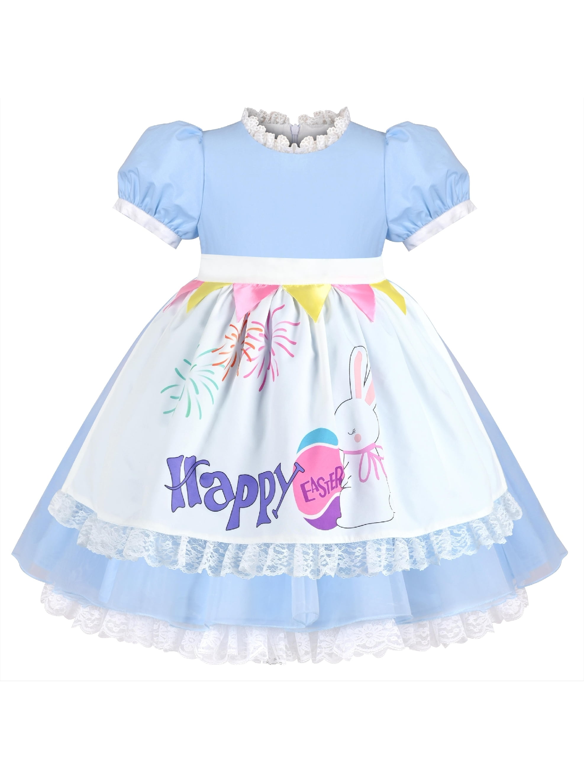 Girls Dress Blue Easter Egg Hunting Maid Lace Apron Alice Vintage ...