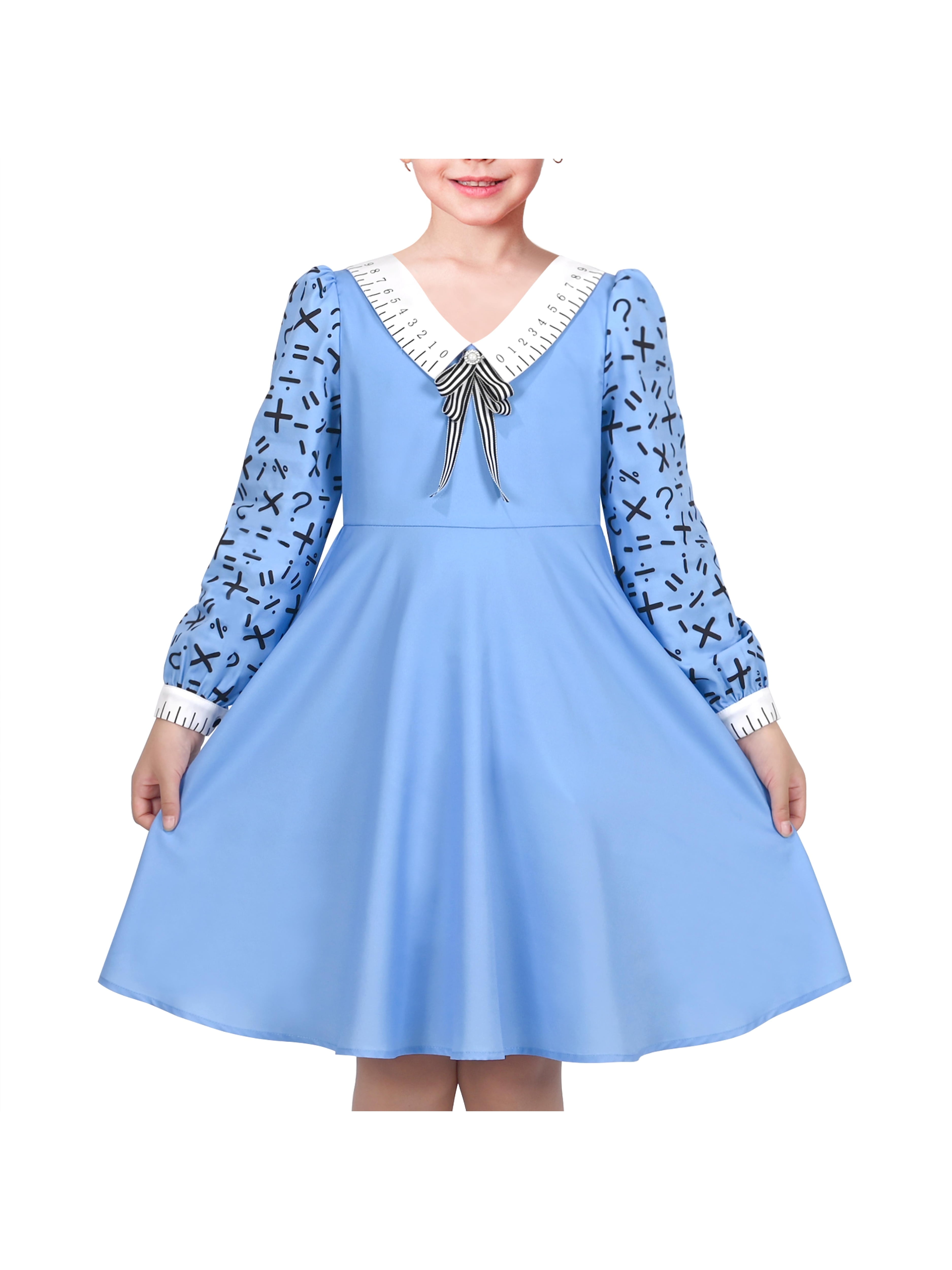 Girls Dress Blue Ruler Pattern Collar School Uniform Vintage Casual ...
