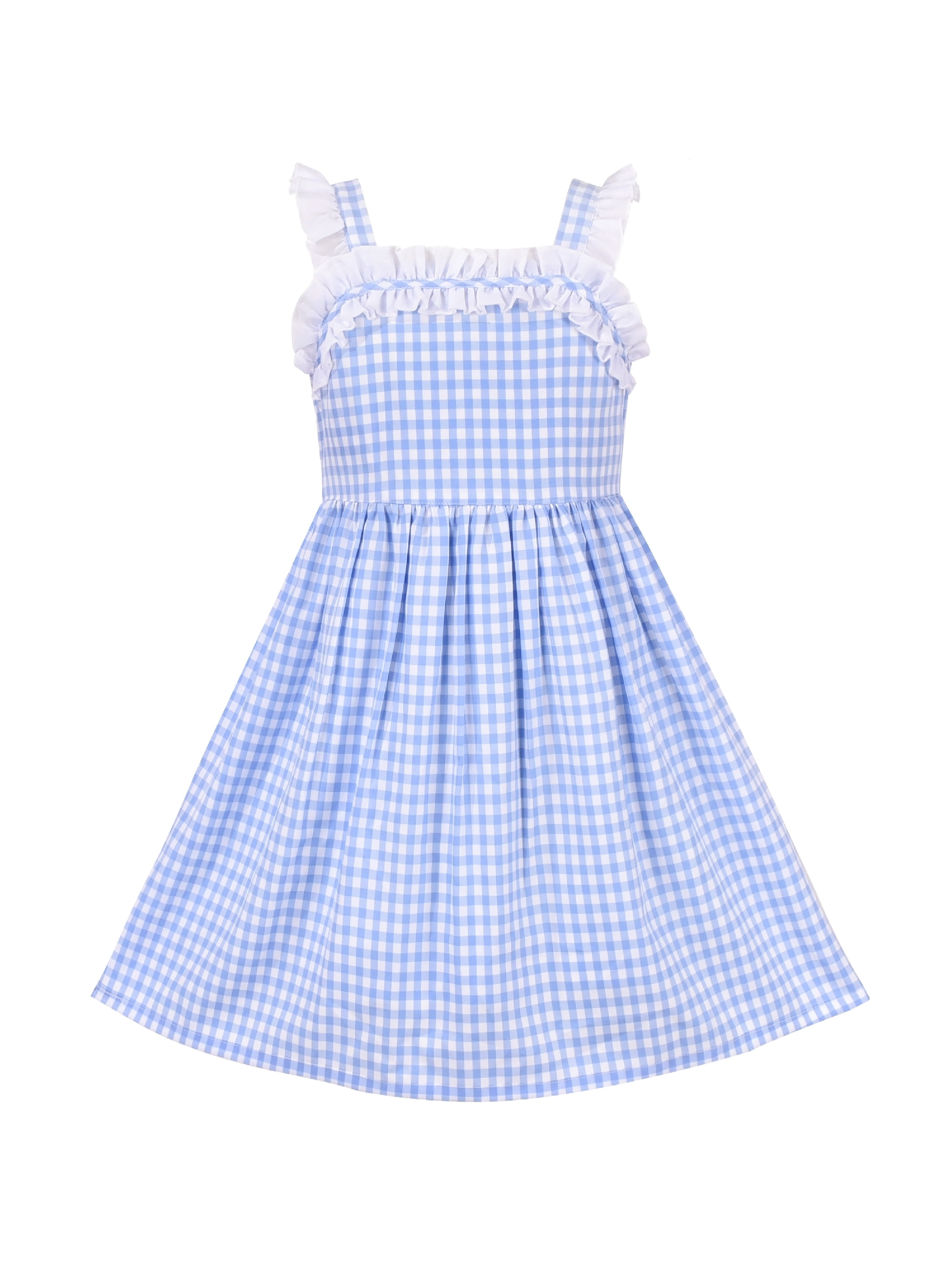 Girls Dress Blue White Checkered Ruffle Tank Sundress 7 Years - Walmart.com