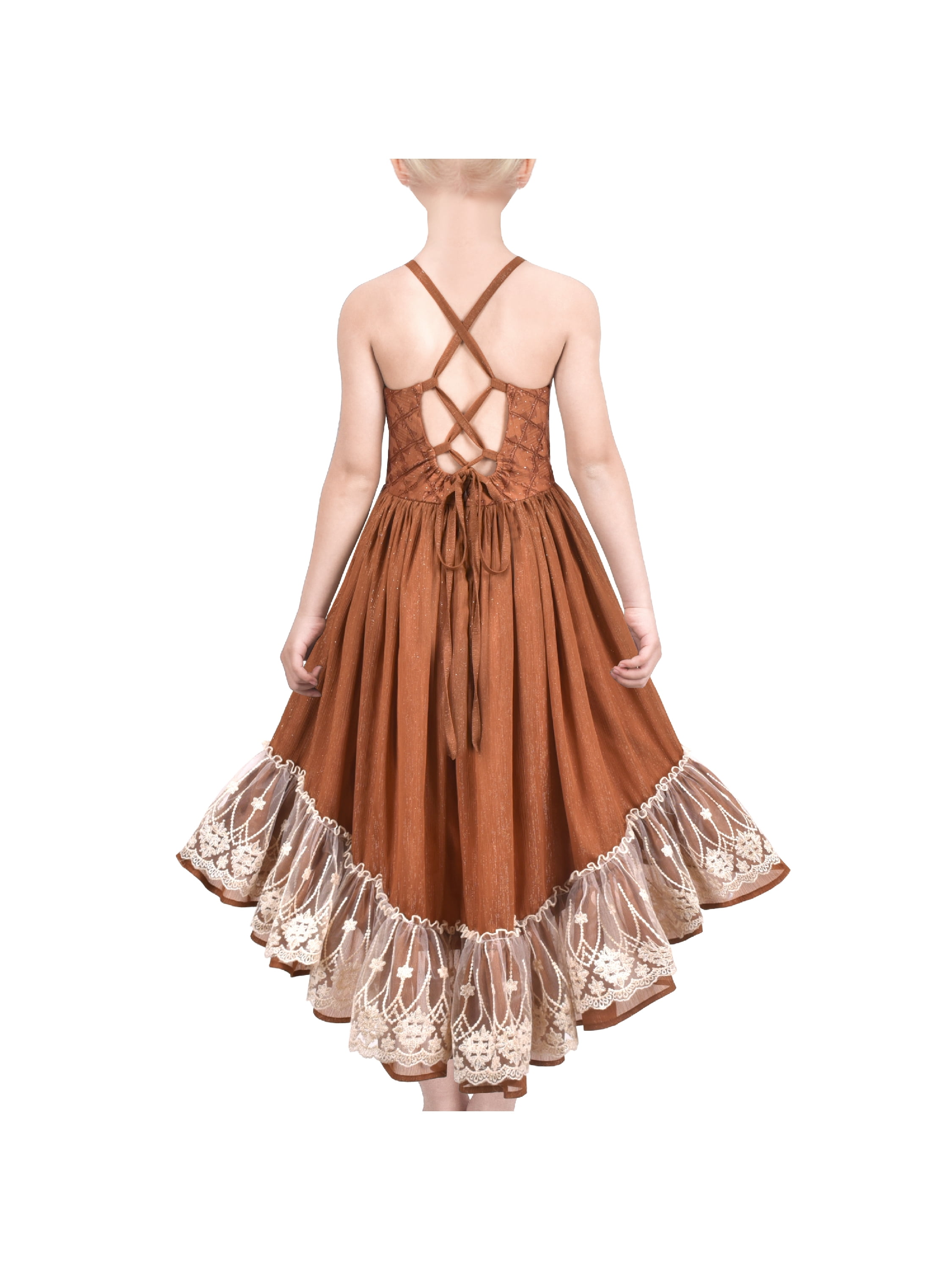 Girls Dress Brown Hi-low Lace Trim Halter Party Pageant Elegant 8 Years ...