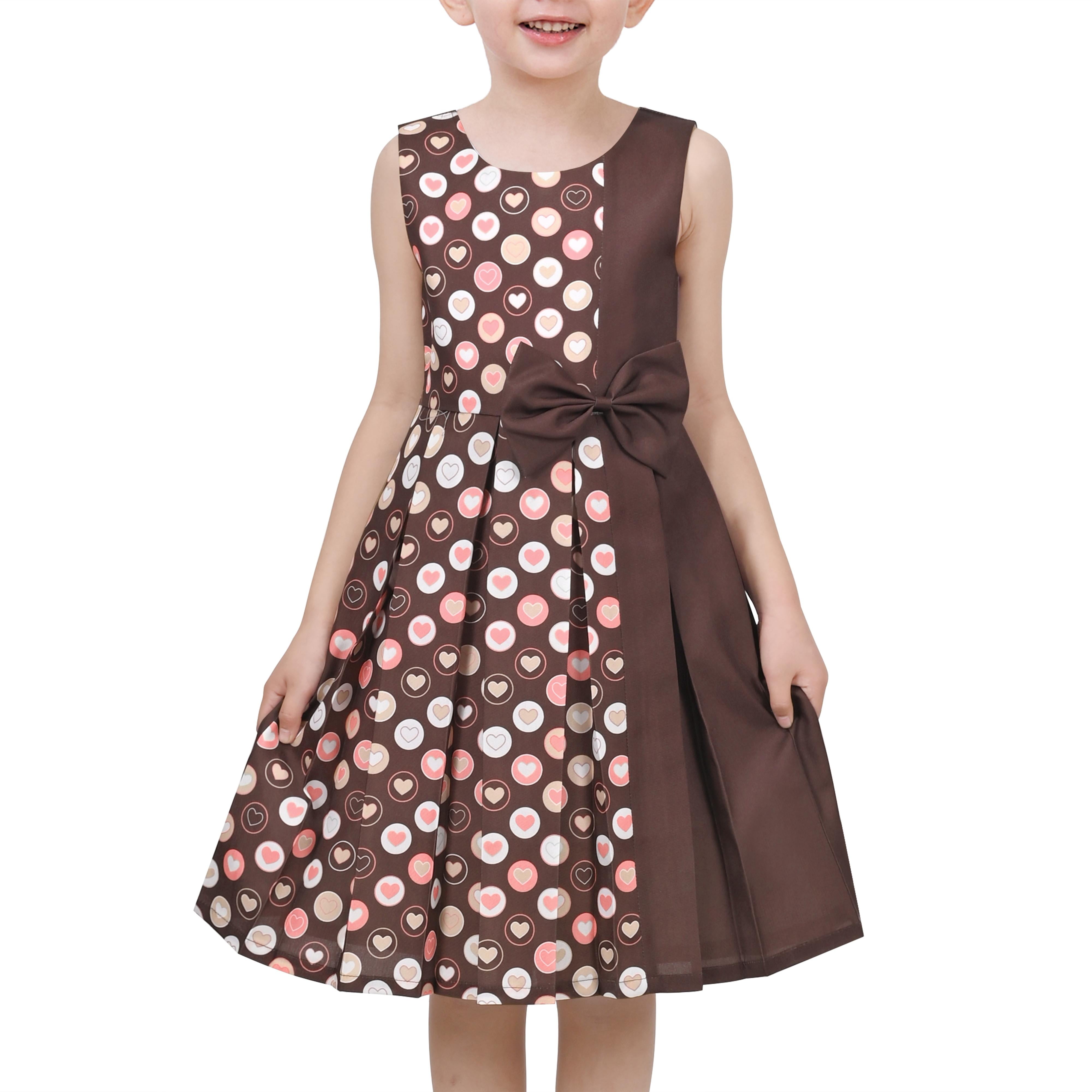 Girls Dress Brown Polka Dot Heart Contrast School Holiday Daily Casual ...