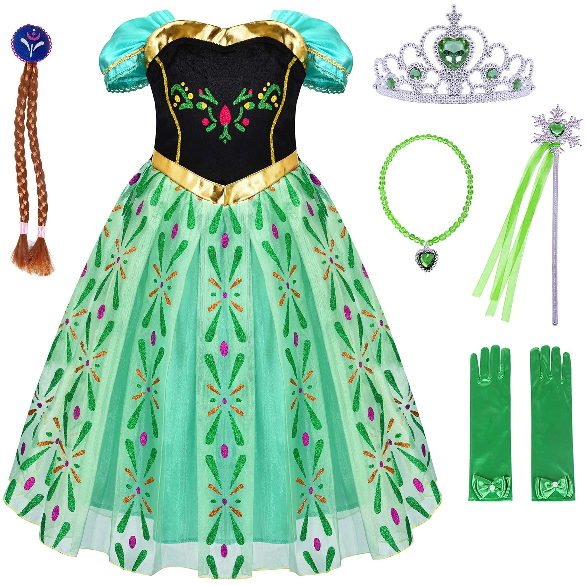 Avady Girls Dress Up Clothes Princess Costume - Frozen Anna Green ...