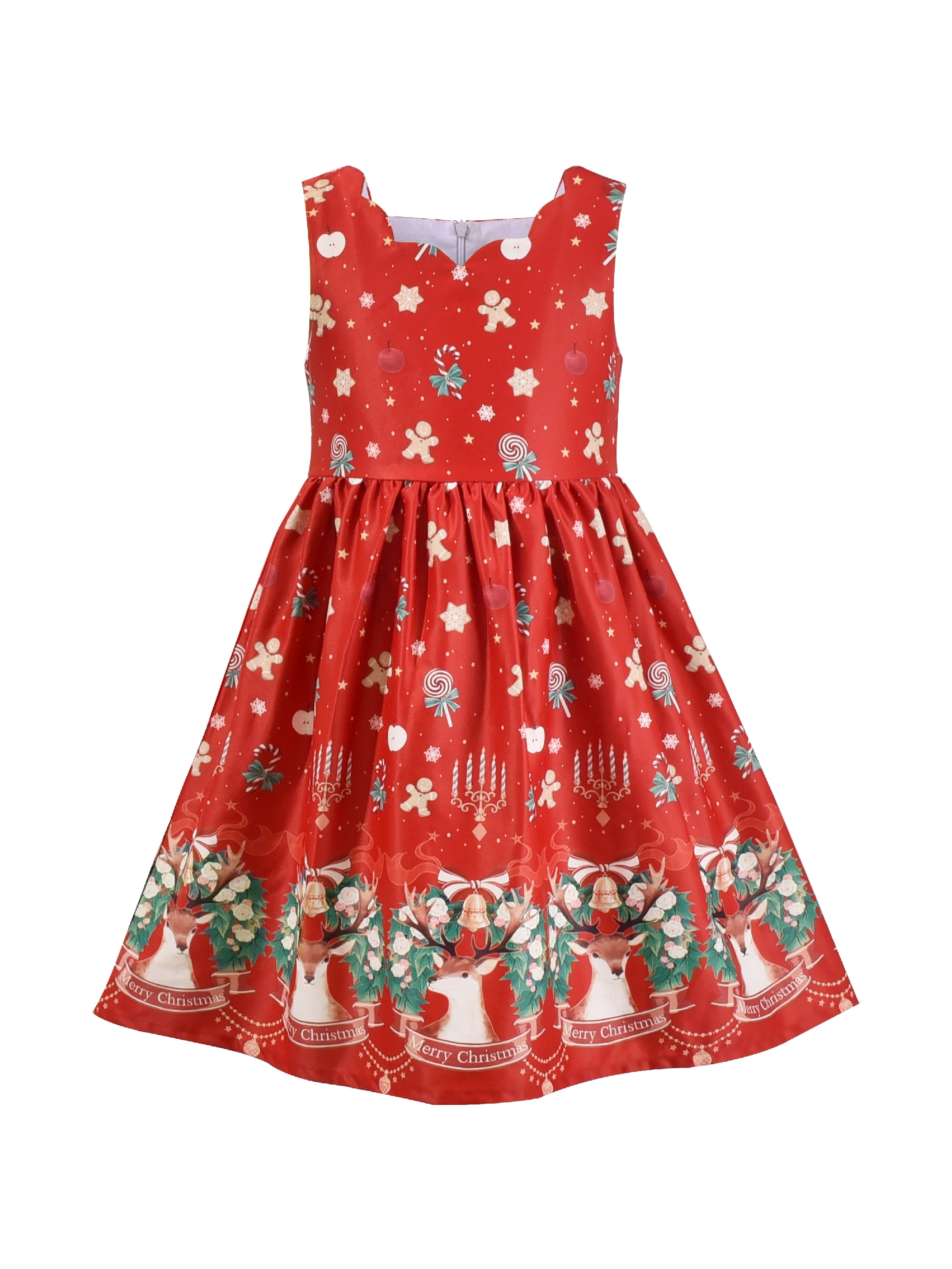 Girls Dress Christmas Red Reindeer Gingerbread Man Jingle Bell 12 Years ...