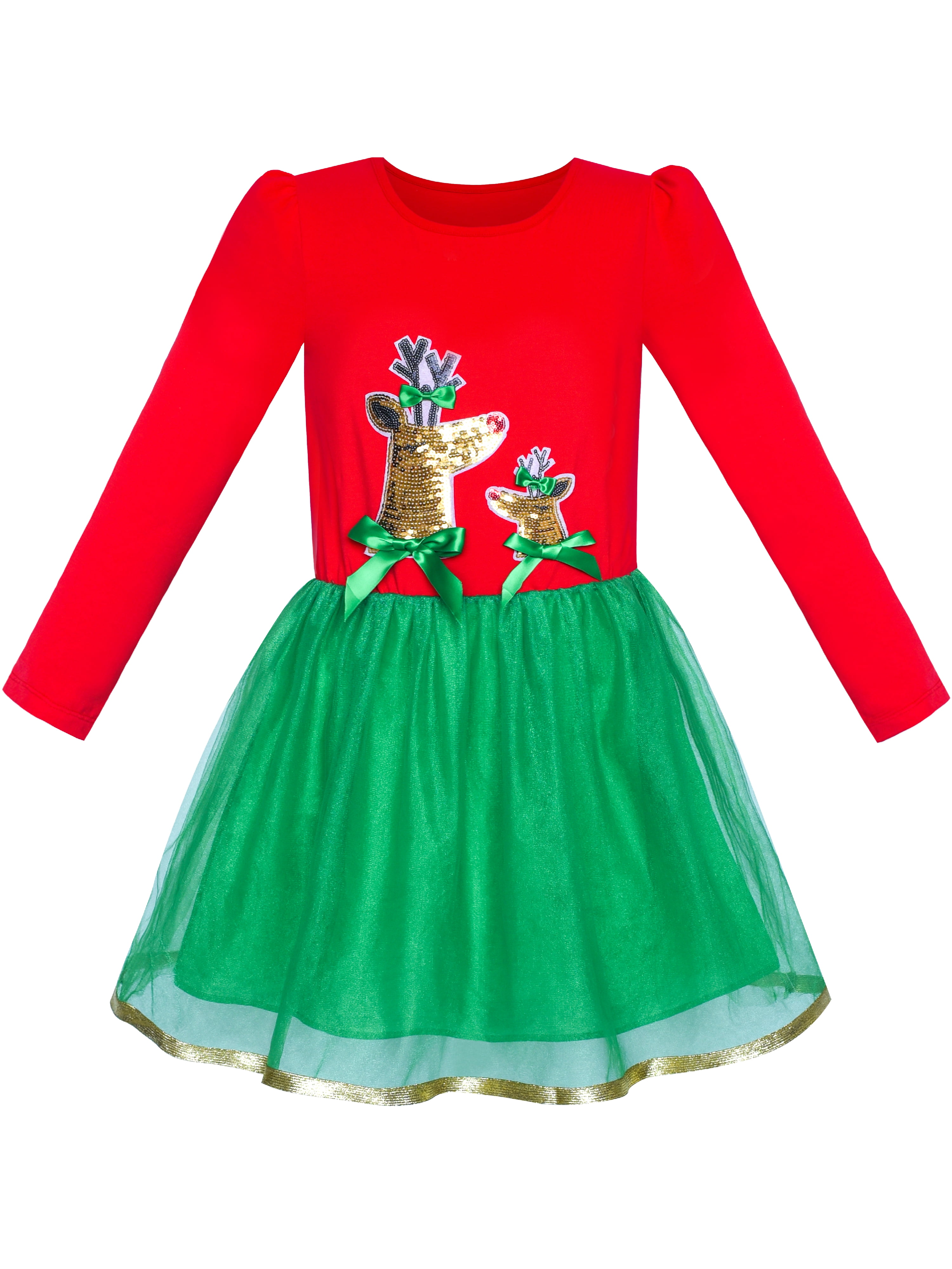 Girls Dress Christmas Reindeer Long Sleeve Party Dress 12 Years ...
