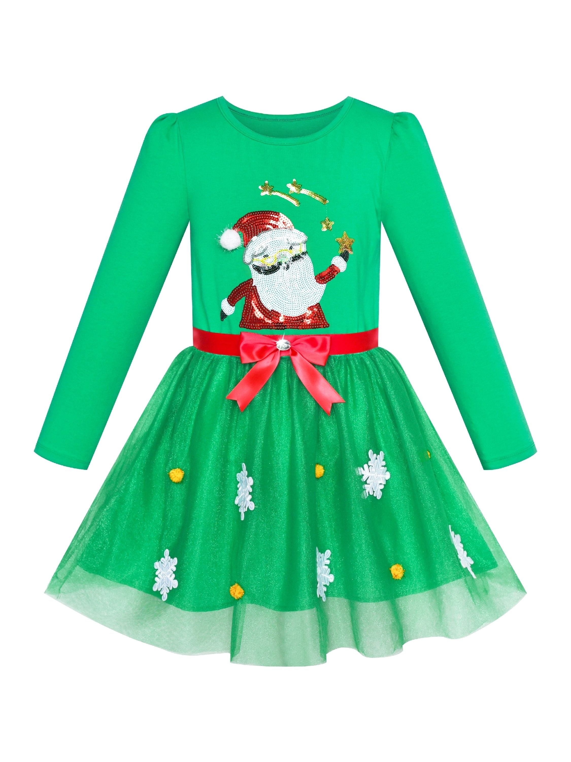 Girls Dress Christmas Santa Snow Long Sleeve Holiday Dress 3 Years ...