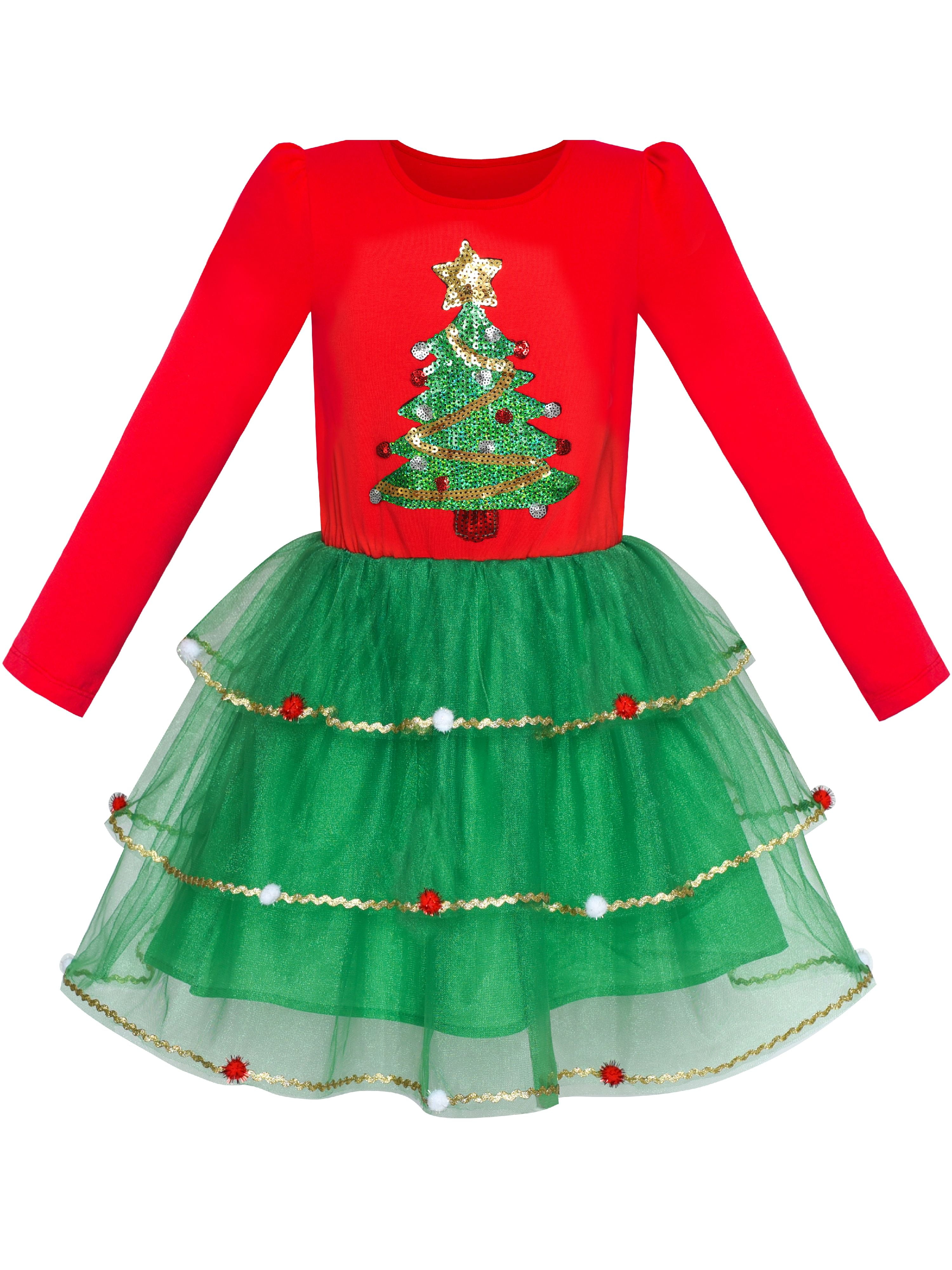 Girls Dress Christmas Tree Long Sleeve New Year Party Dress 10 Years ...
