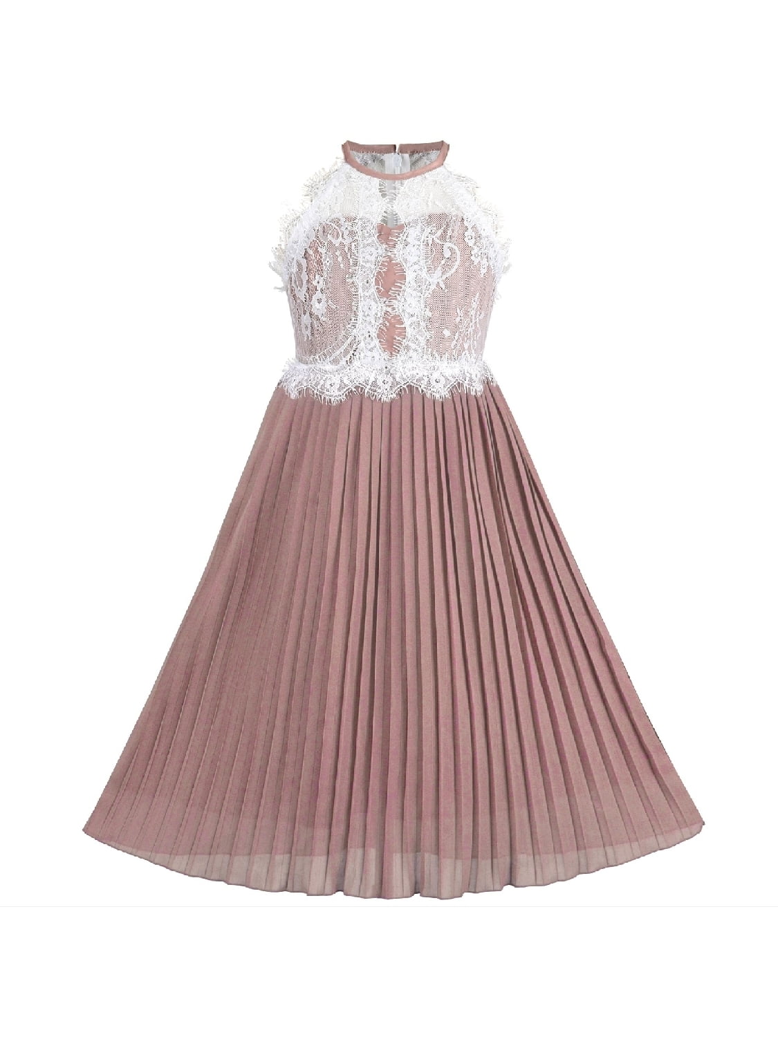 Girls Dress Coffee Halter Princess Lace Pleated Party Wedding Pageant 6 ...