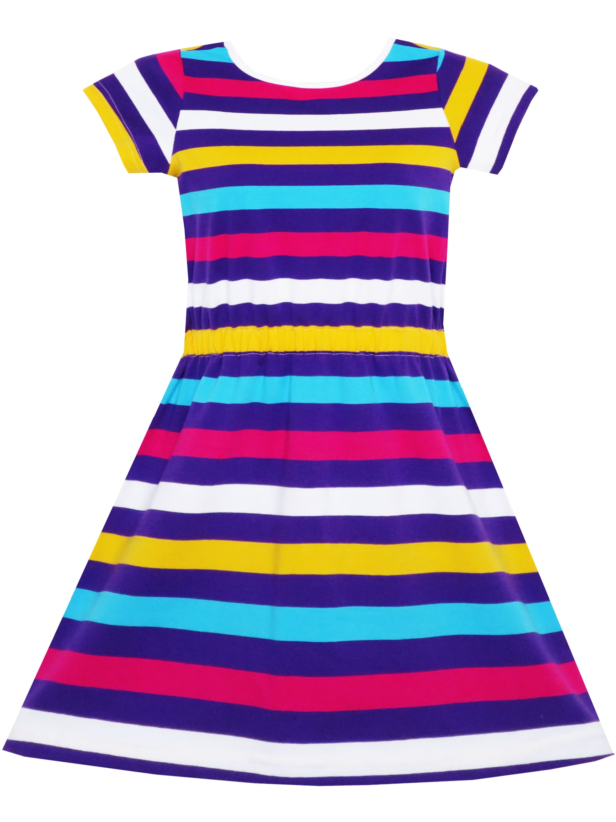 Girls Dress Colorful Striped Knitted Cotton Stretch School Sundress 8 ...